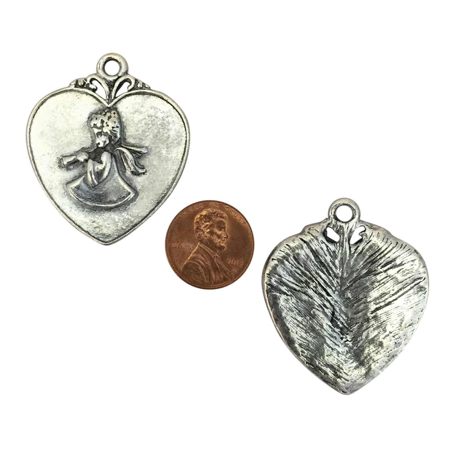 2 Angel Heart Charm Pendant Silver by TIJC SP1351 - Etsy