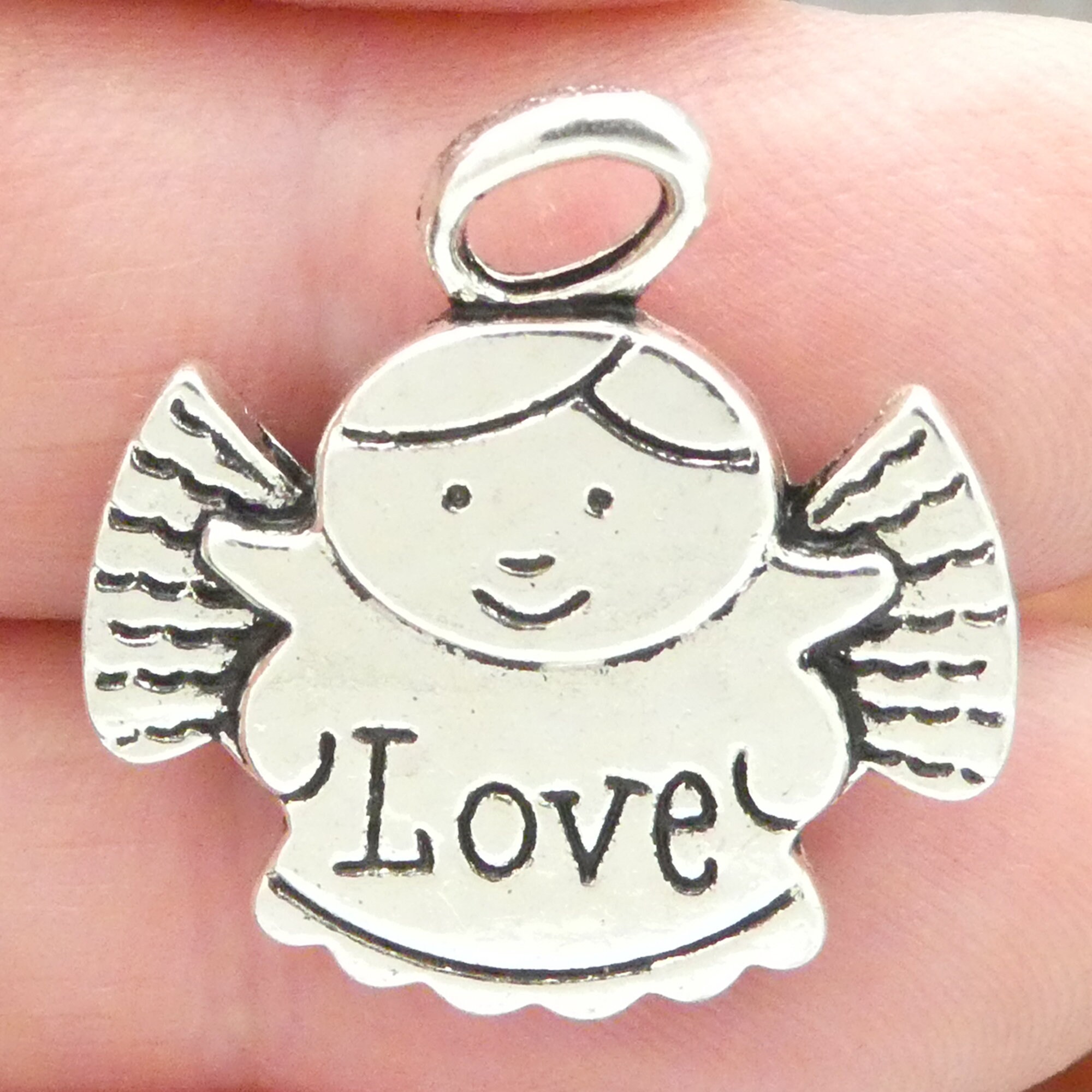 6 Love Affirmation Silver Angel Charm 26x25mm by TIJC SP0413 - Etsy