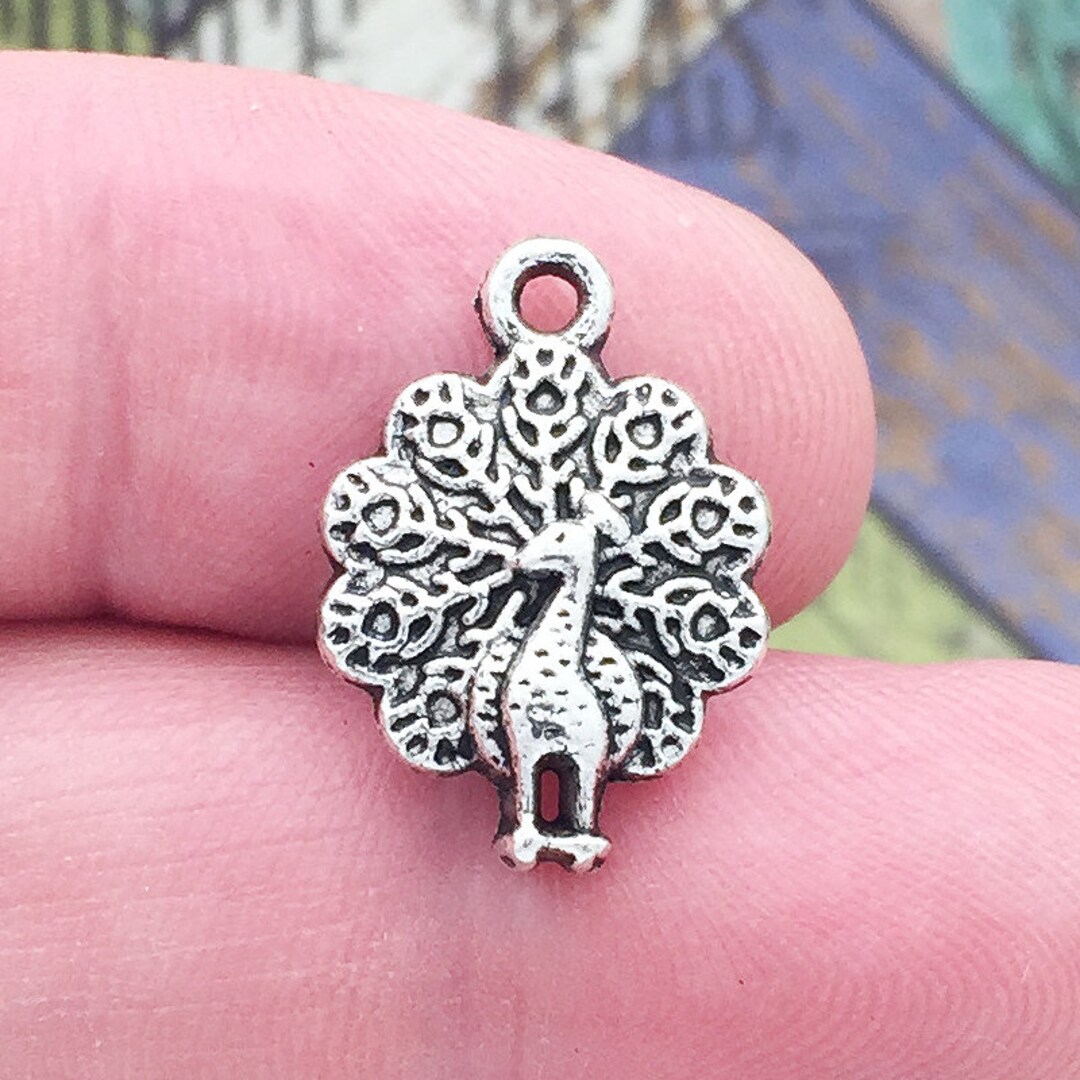 12 Peacock Charm Silver Small by TIJC SP0910 - Etsy