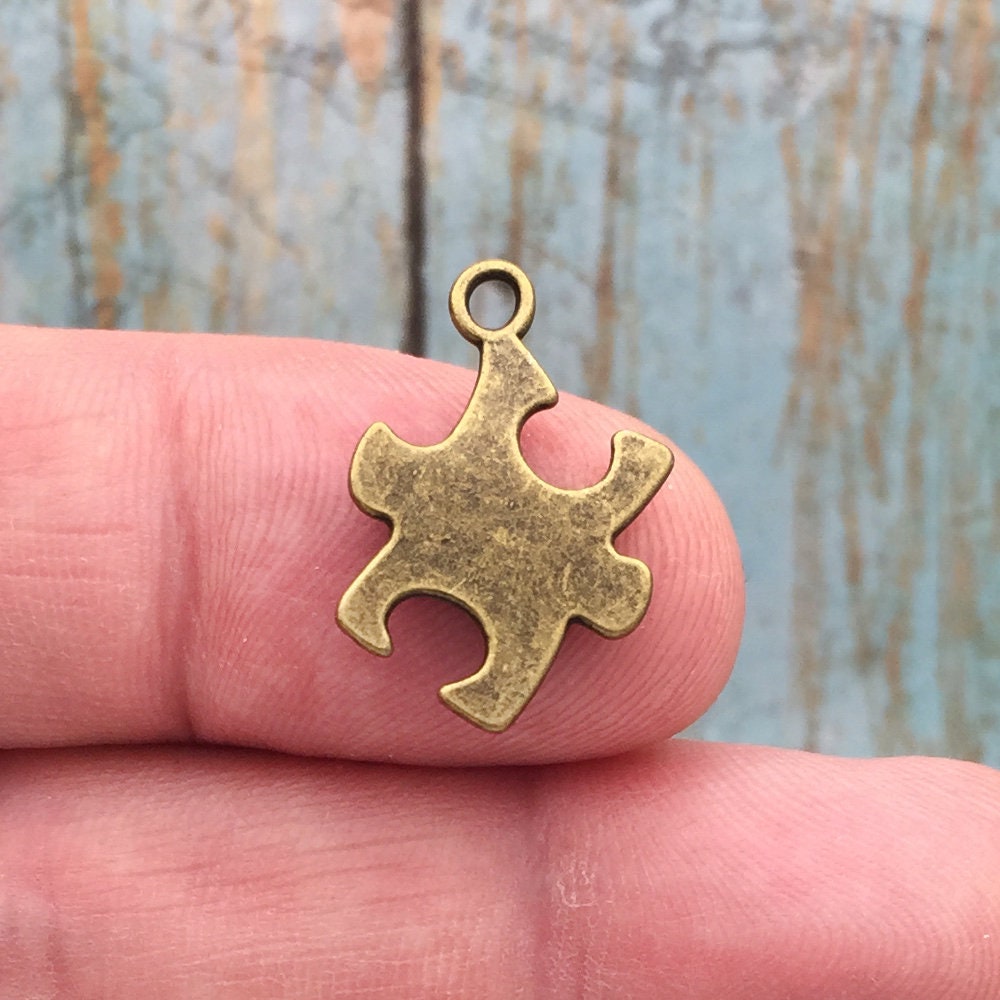 BULK 60 Puzzle Piece Charm Bronze by TIJC SP1644B | Etsy