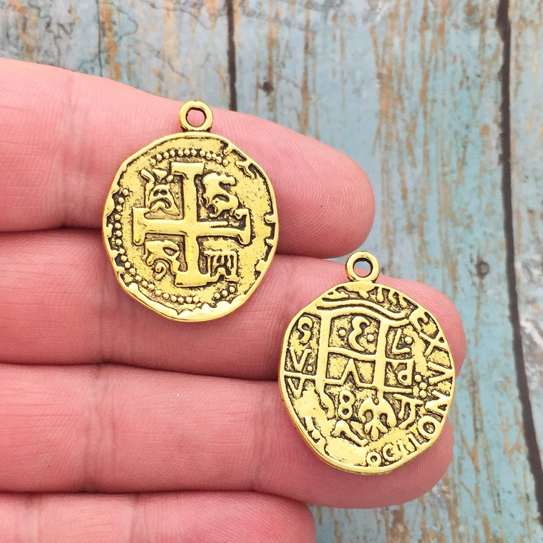 3 Spanish Coin Charm Pendant Gold by TIJC SP1662 - Etsy