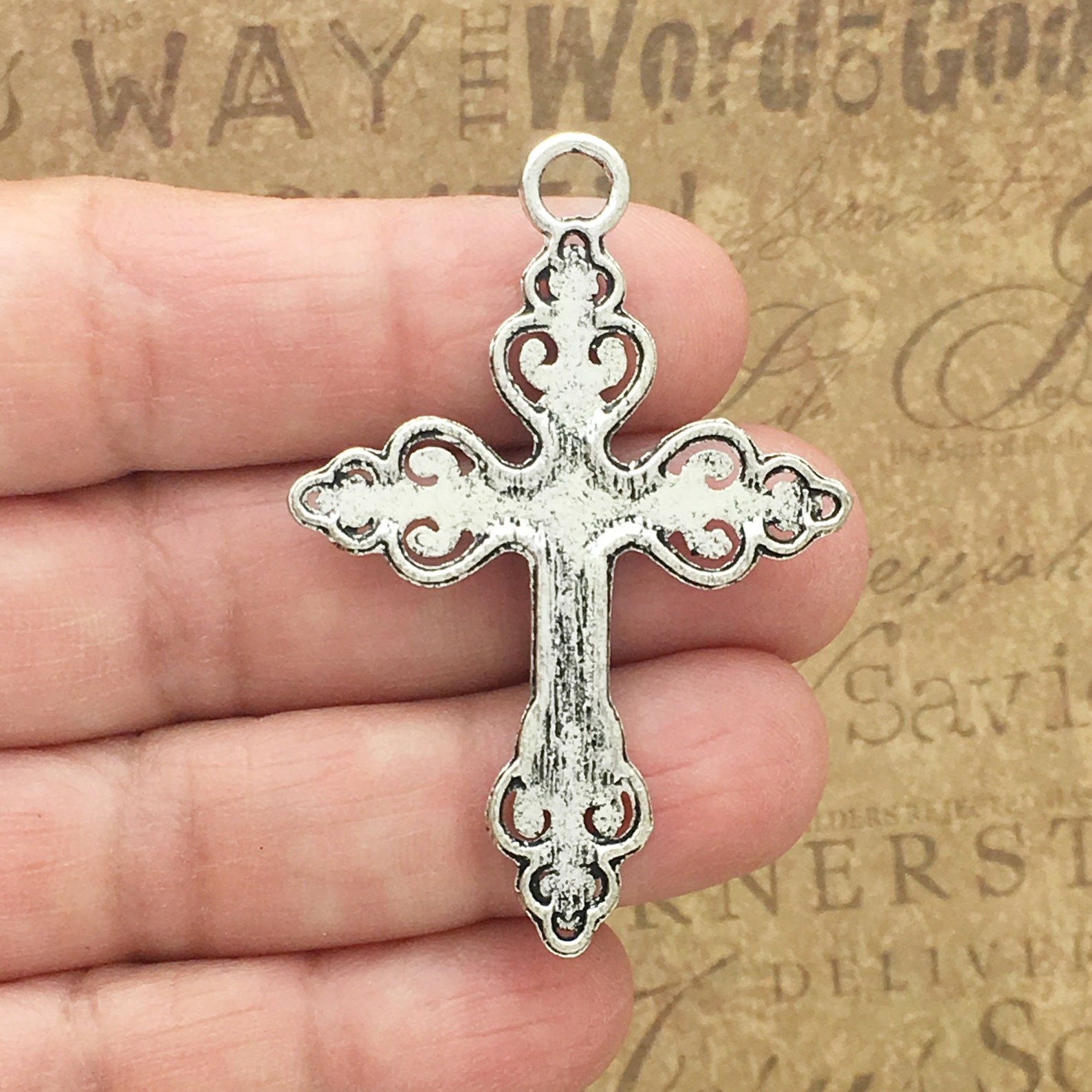 2 Filigree Silver Cross Charm Pendant 50x35mm by TIJC SP1632 - Etsy
