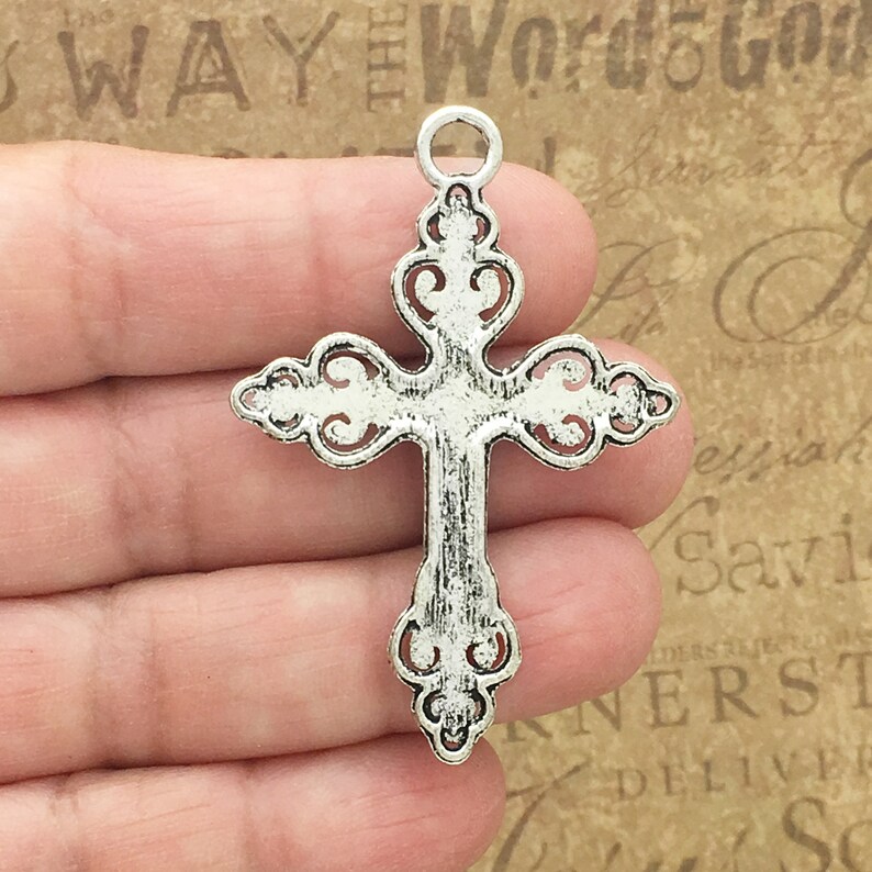 2 Filigree Silver Cross Charm Pendant 50x35mm by TIJC SP1632 - Etsy