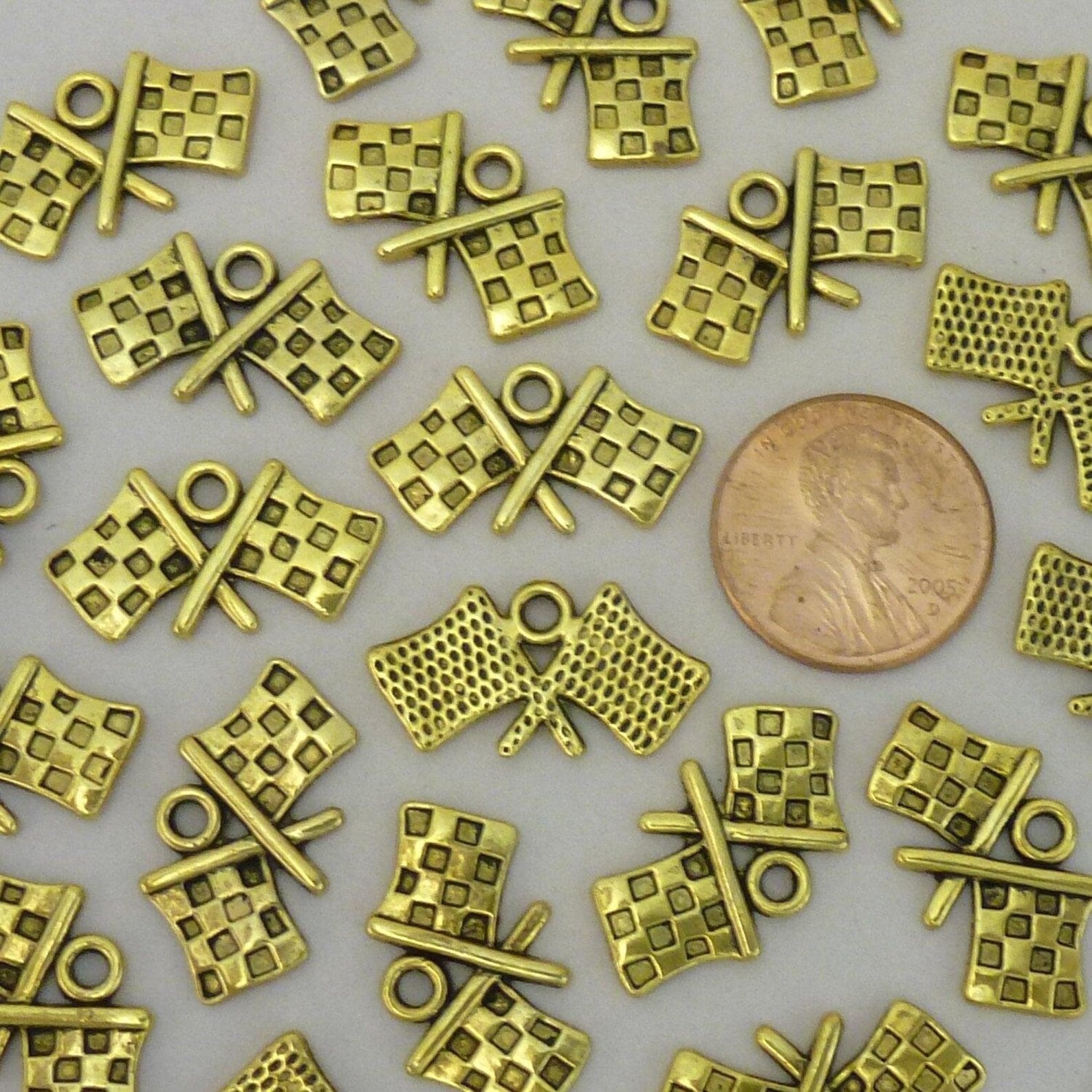 8 Gold Checkered Flag Charm Car Racing Pendant 12x23mm by TIJC - Etsy