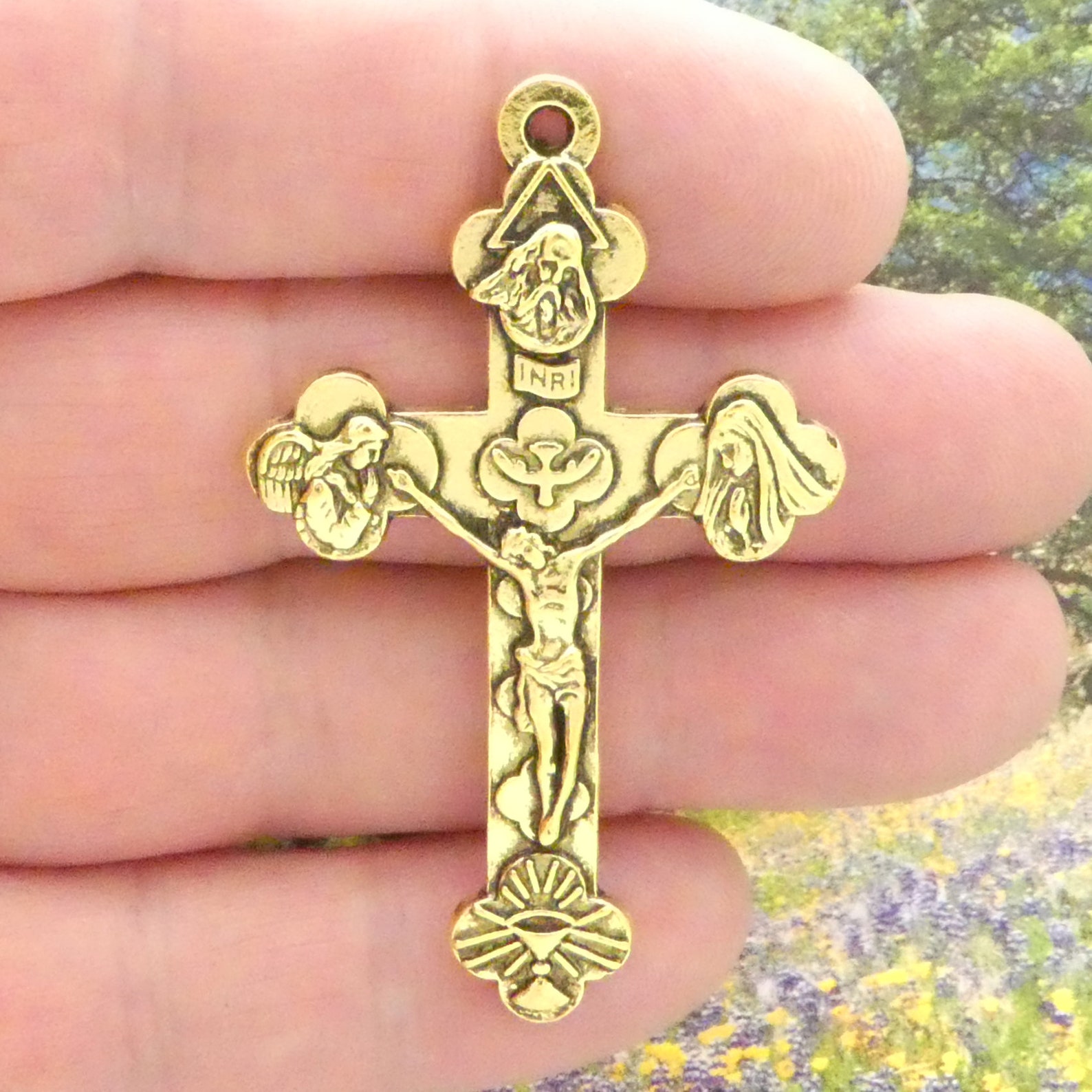 2 Gold Holy Trinity Crucifix Pendant Large by TIJC SP2202 - Etsy