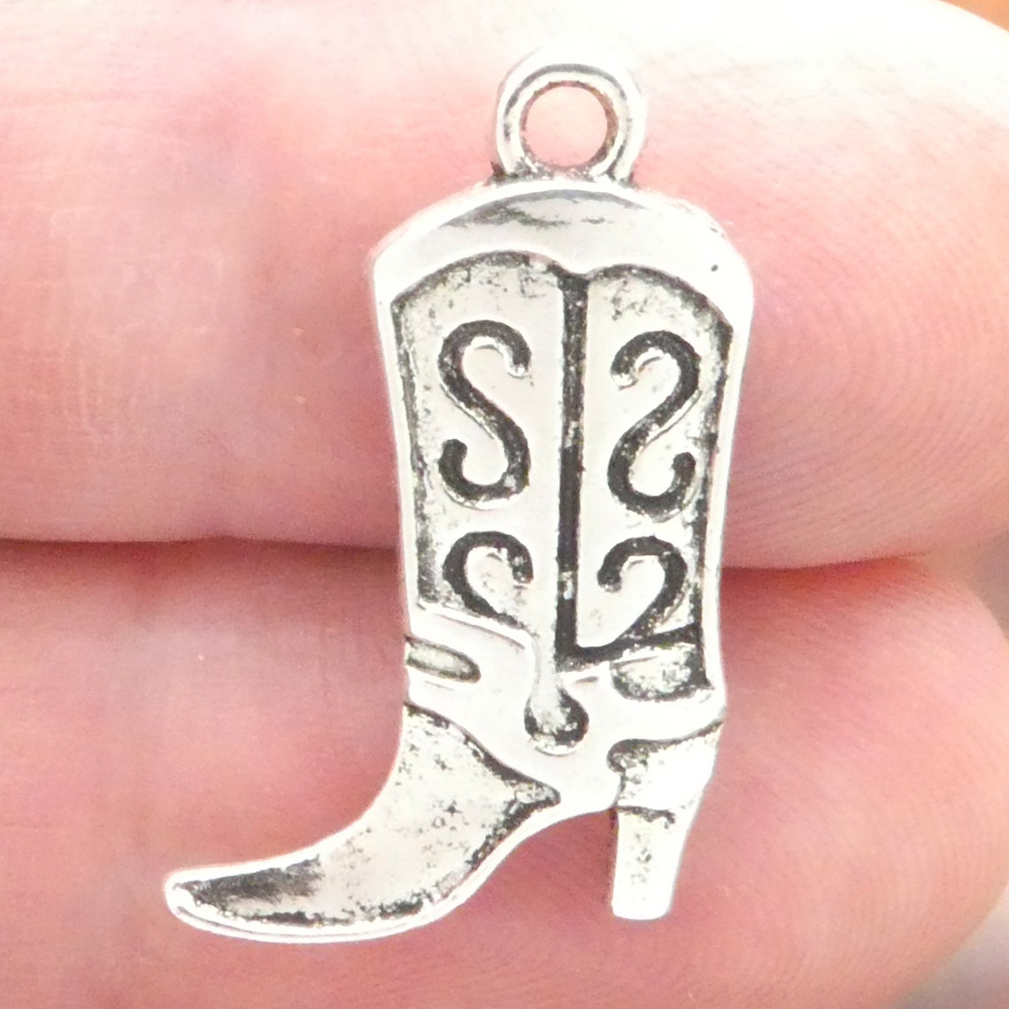 6 Silver Cowboy Boot Charm Pendant TIJC SP0302 - Etsy