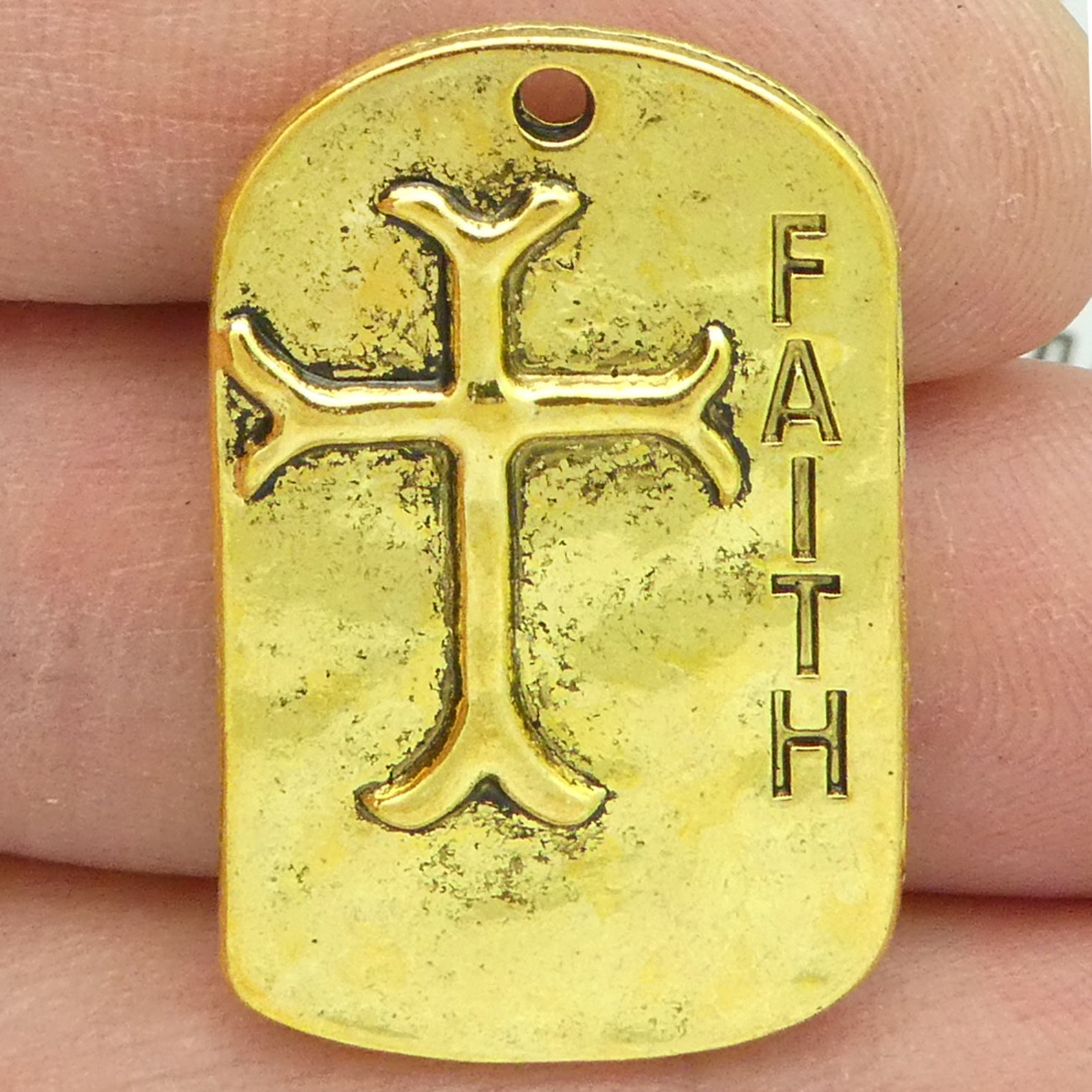 2 Faith Charm with Cross Dog Tag Gold by TIJC SP1834 | Etsy