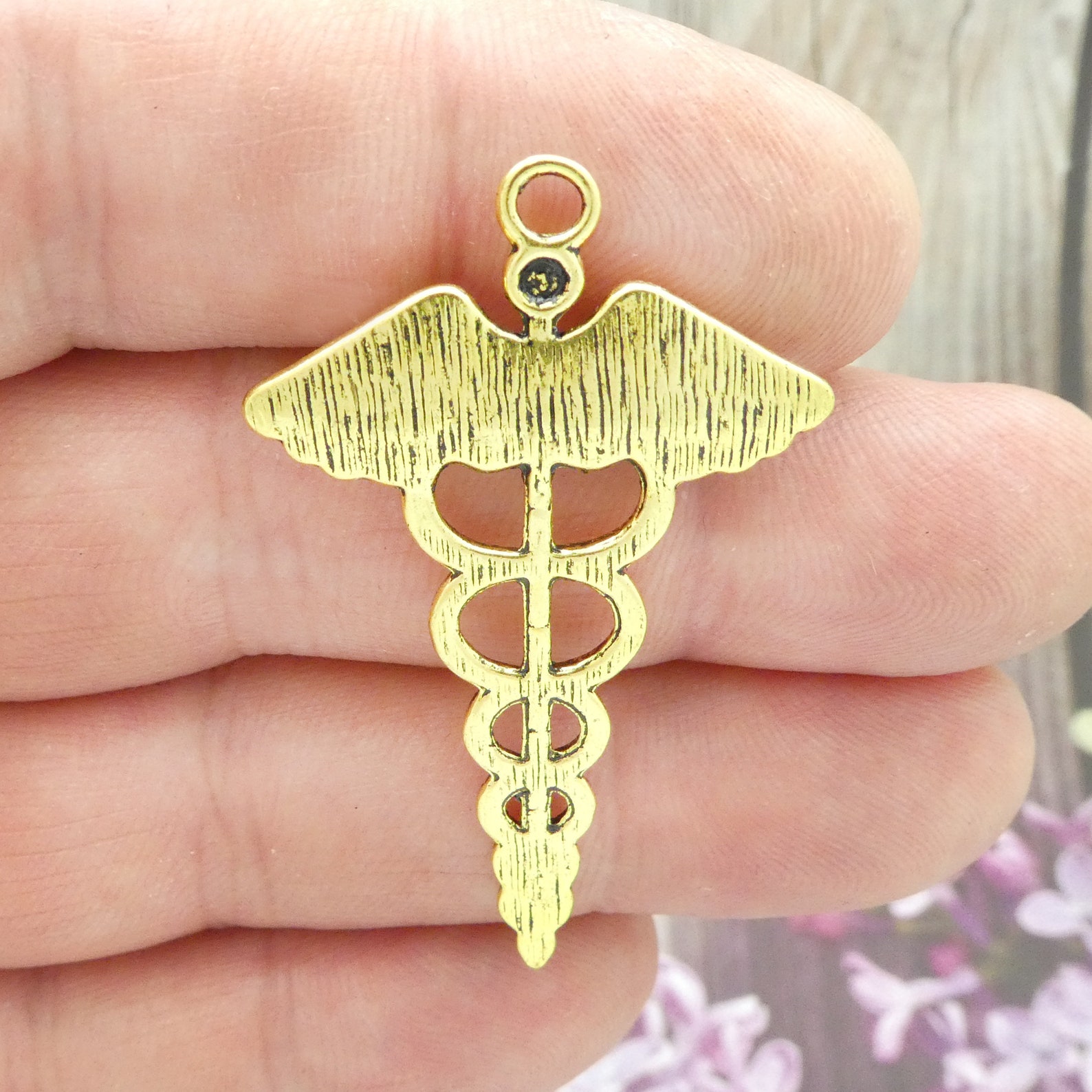 4 Gold Medical Caduceus Charm Pendant by TIJC SP1347 | Etsy