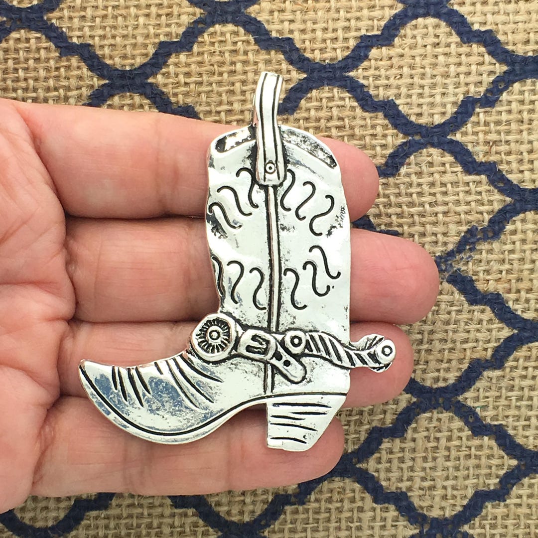 1 Silver Cowboy Boot Charm Pendant Large by TIJC SP0863 - Etsy