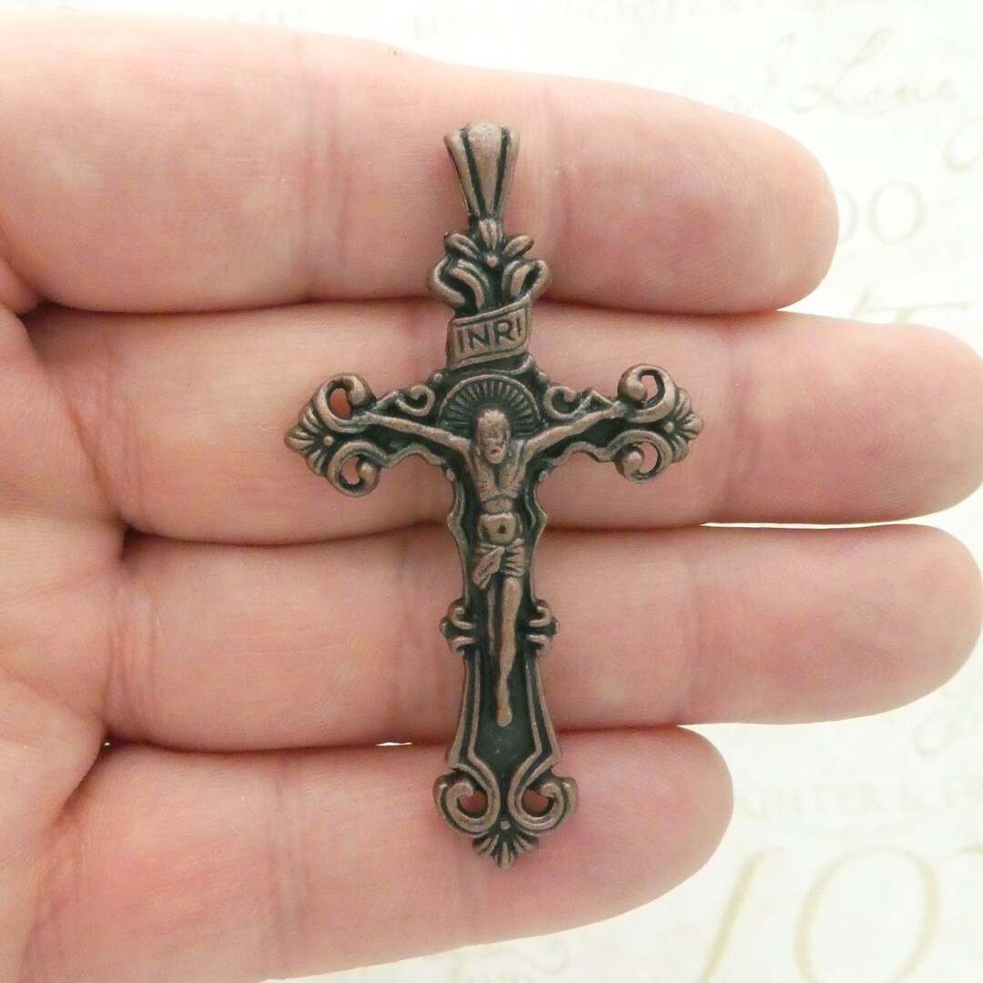 BULK 8 Copper Crucifix Cross Charm Rosary Parts by TIJC SP1911B - Etsy