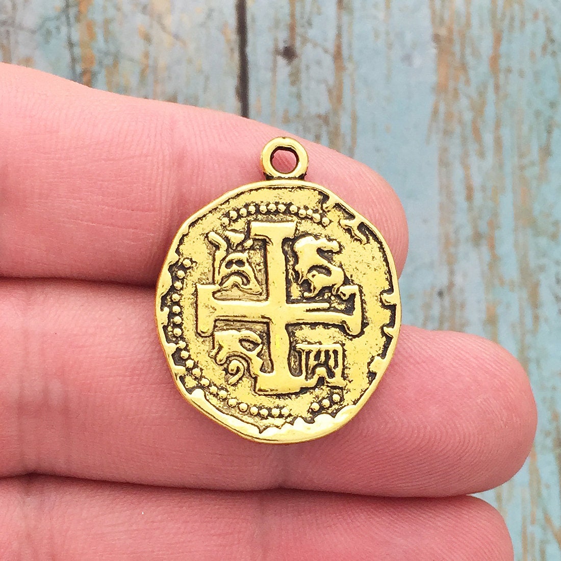 3 Spanish Coin Charm Pendant Gold by TIJC SP1662 | Etsy