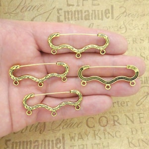2 Gold Ornate 3 Loop Charm Holder Pin 20x46mm by TIJC SP1997 - Etsy