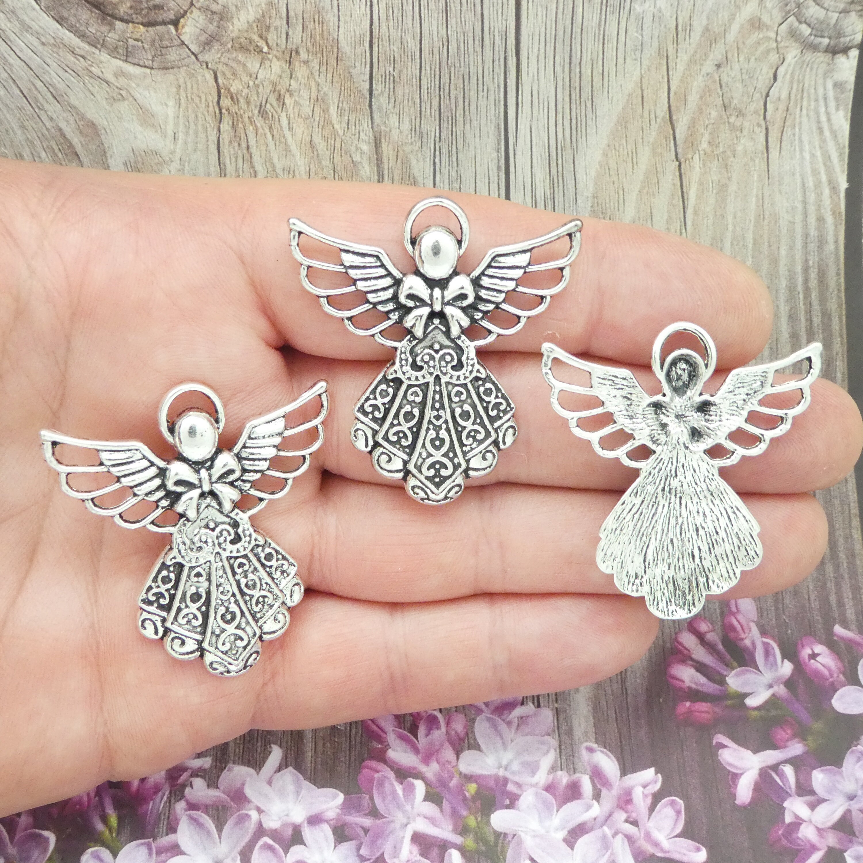 2 Filigree Silver Angel Charm Pendant 42x38mm by TIJC SP1527 - Etsy
