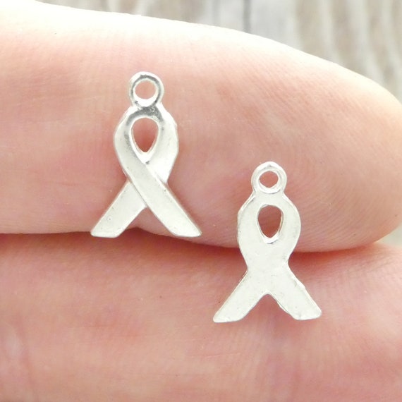 20 Awareness Ribbon Charm Breast Cancer Pendant 14x9mm by TIJC SP1050 Etsy