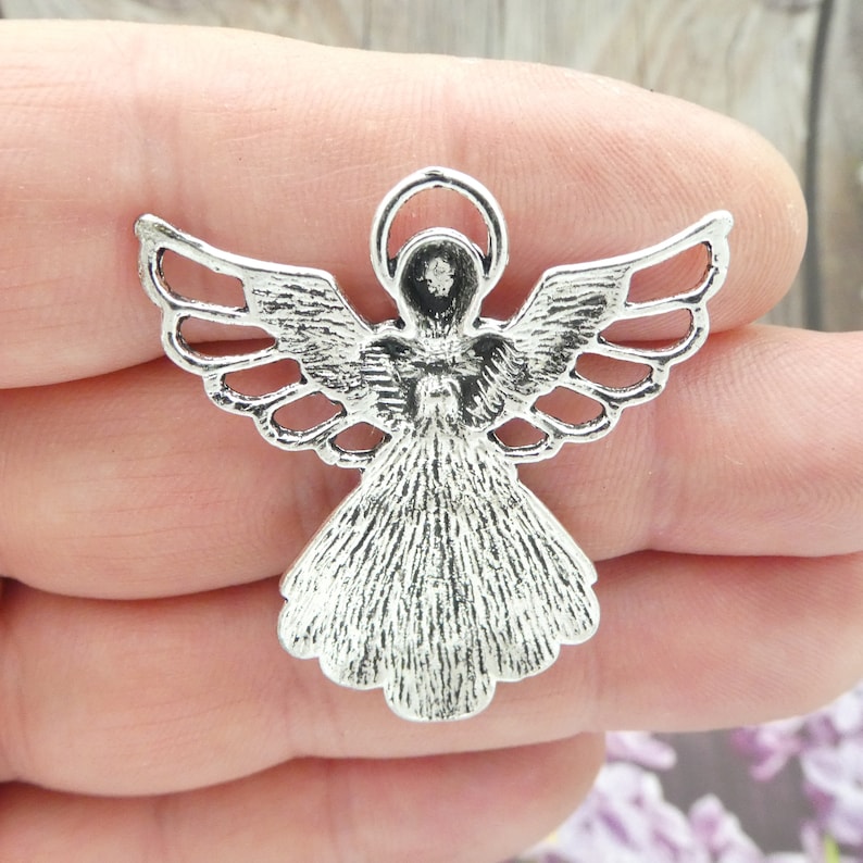 2 Filigree Silver Angel Charm Pendant 42x38mm by TIJC SP1527 - Etsy
