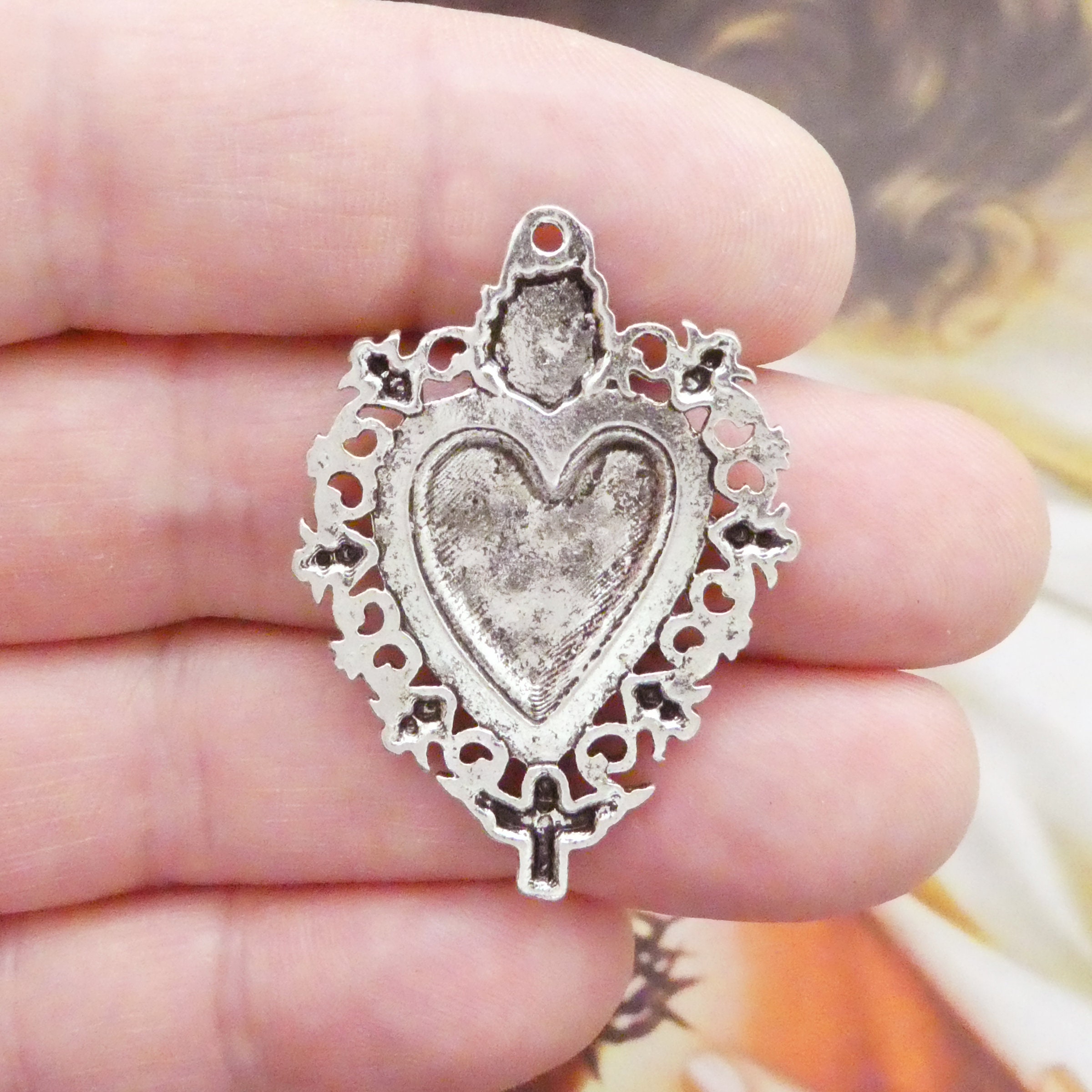 2 Sacred Heart Charm Pendants Silver by TIJC SP2051 | Etsy