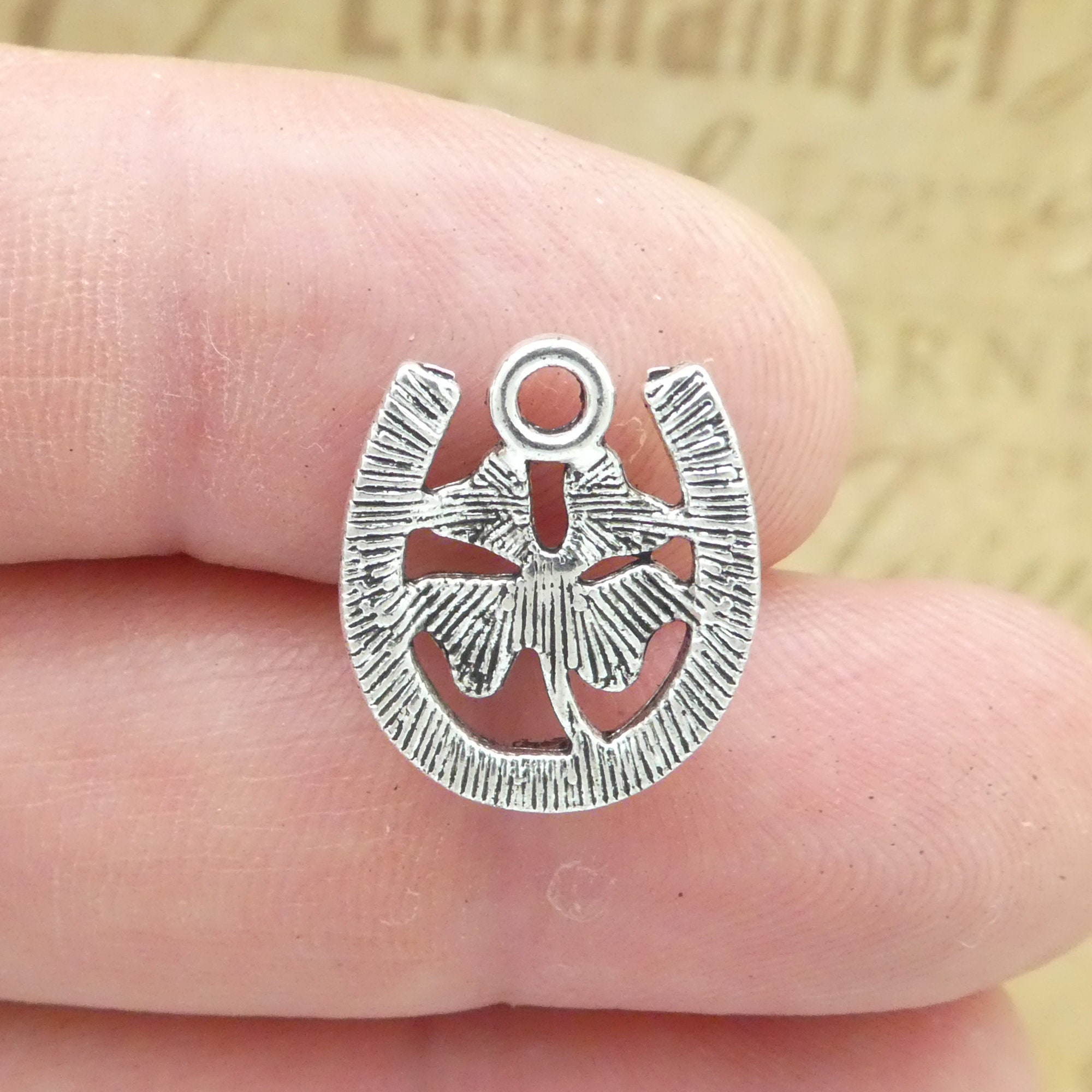 8 Lucky Horseshoe Charm With Four Leaf Clover in Silver by | Etsy