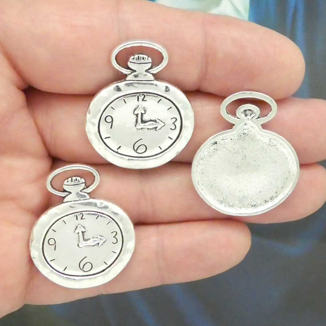3 Pocket Watch Charm Silver 32x27mm by TIJC SP0824 - Etsy