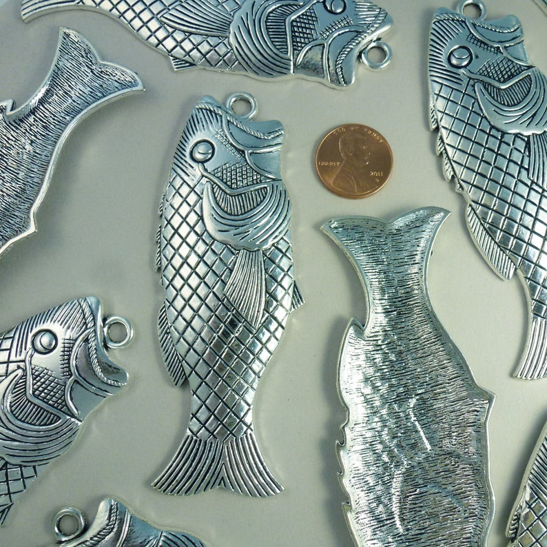 1 Silver Fish Charm Fishing Pendant 97x36mm by TIJC SP0999 - Etsy