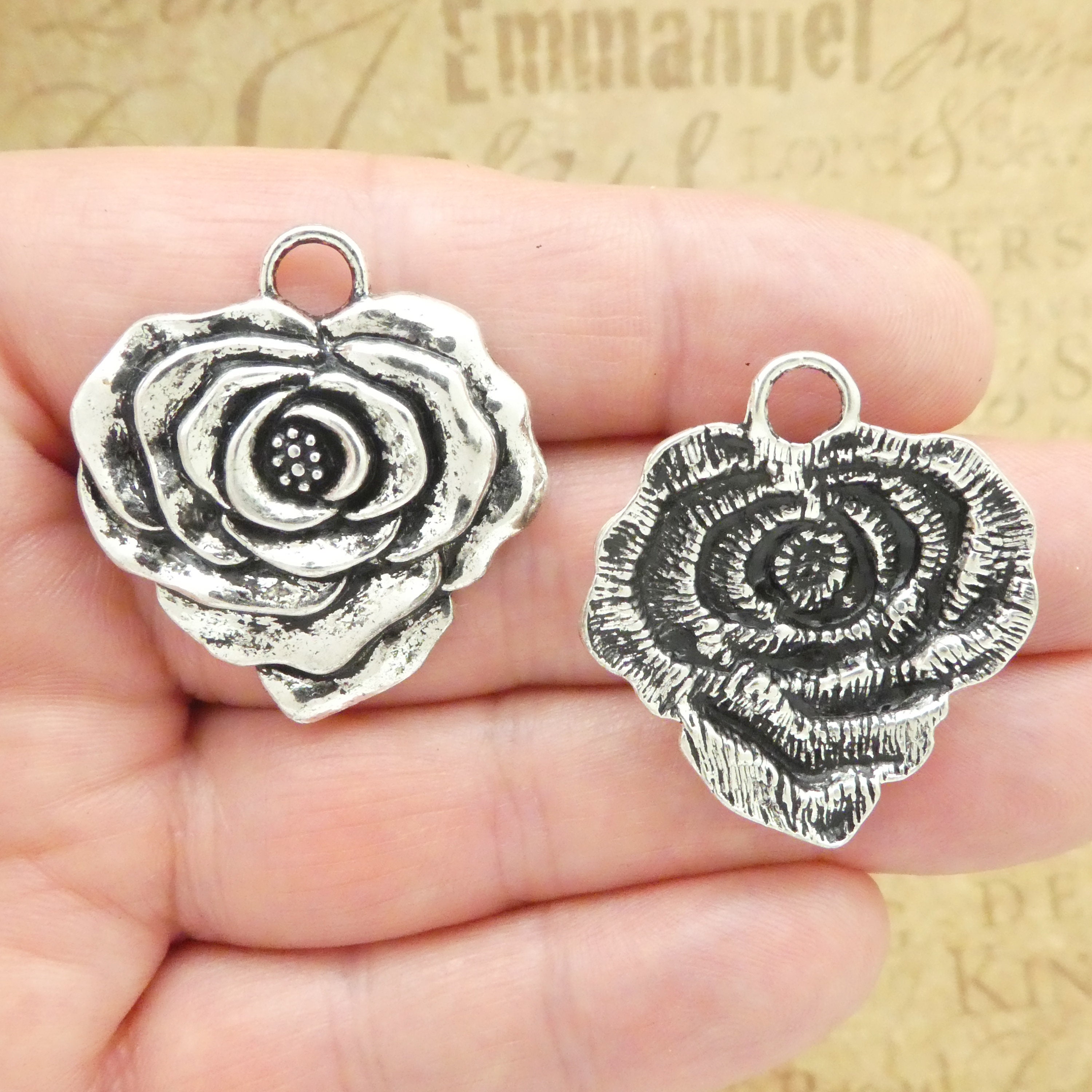 2 Silver Rose Charm Flower Pendant by TIJC SP2001 - Etsy