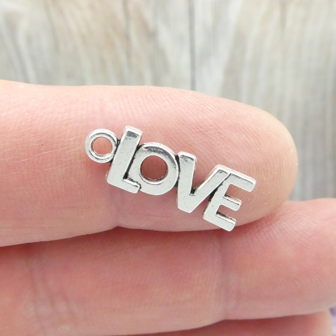 12 Small Silver Word Love Charm 21x8mm by TIJC SP0500 - Etsy