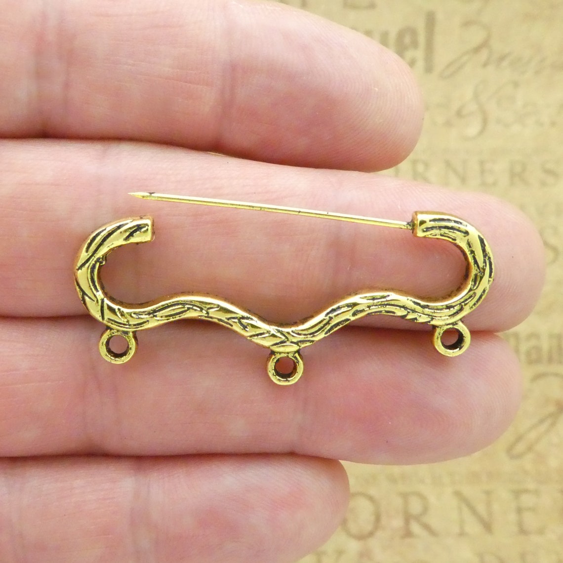 BULK 8 Ornate 3 Loop Gold Charm Pin 20x46mm by TIJC SP1997B - Etsy