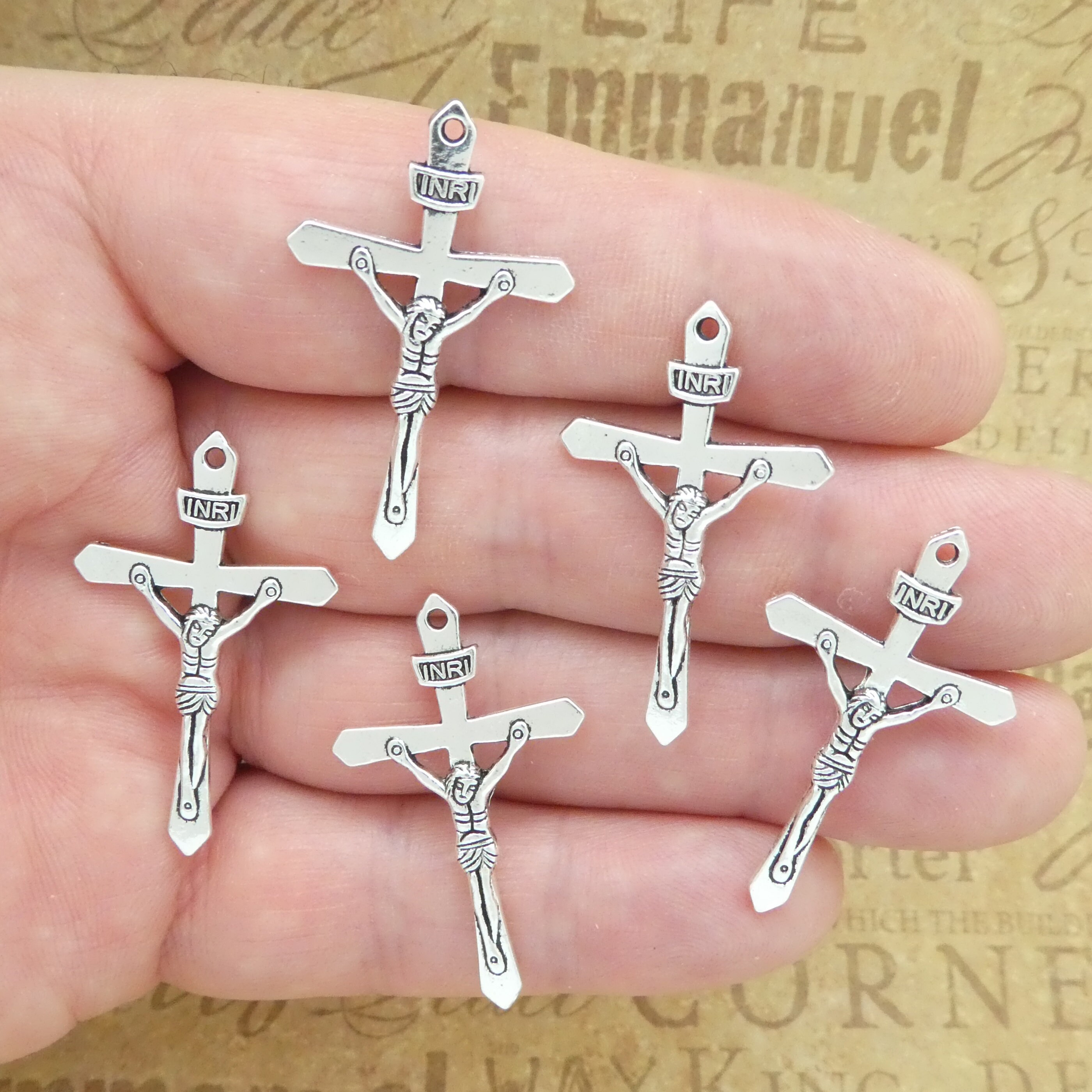 BULK 30 Silver Crucifix Cross Charm Pendant Rosary Parts by TIJC ...