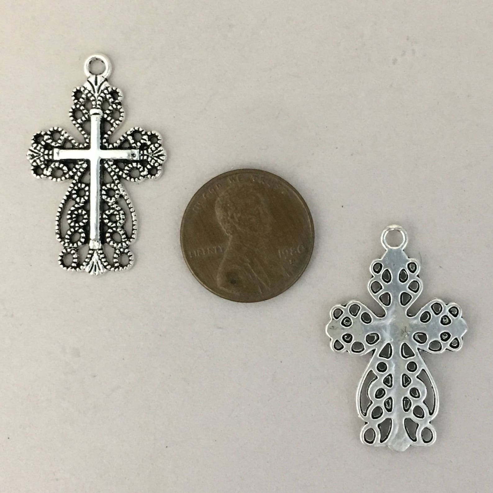 6 Silver Filigree Cross Charm Pendant by TIJC SP0949 - Etsy