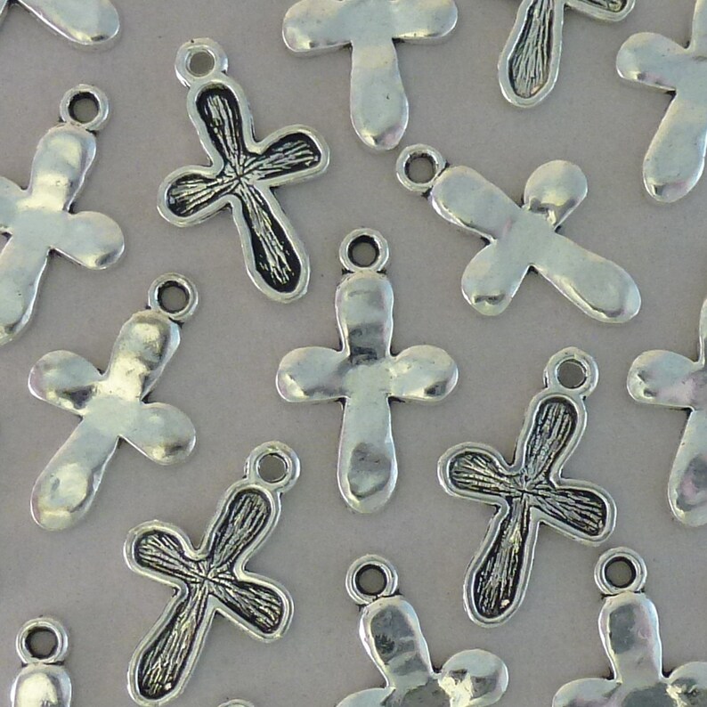 12 Hammered Silver Cross Charm Small by TIJC SP1140 | Etsy