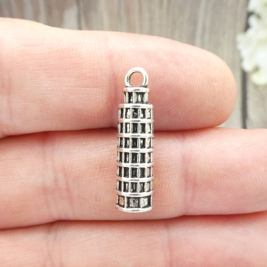 5 Silver Leaning Tower Pisa Charm Travel Pendant 25x7mm by TIJC SP0891 ...