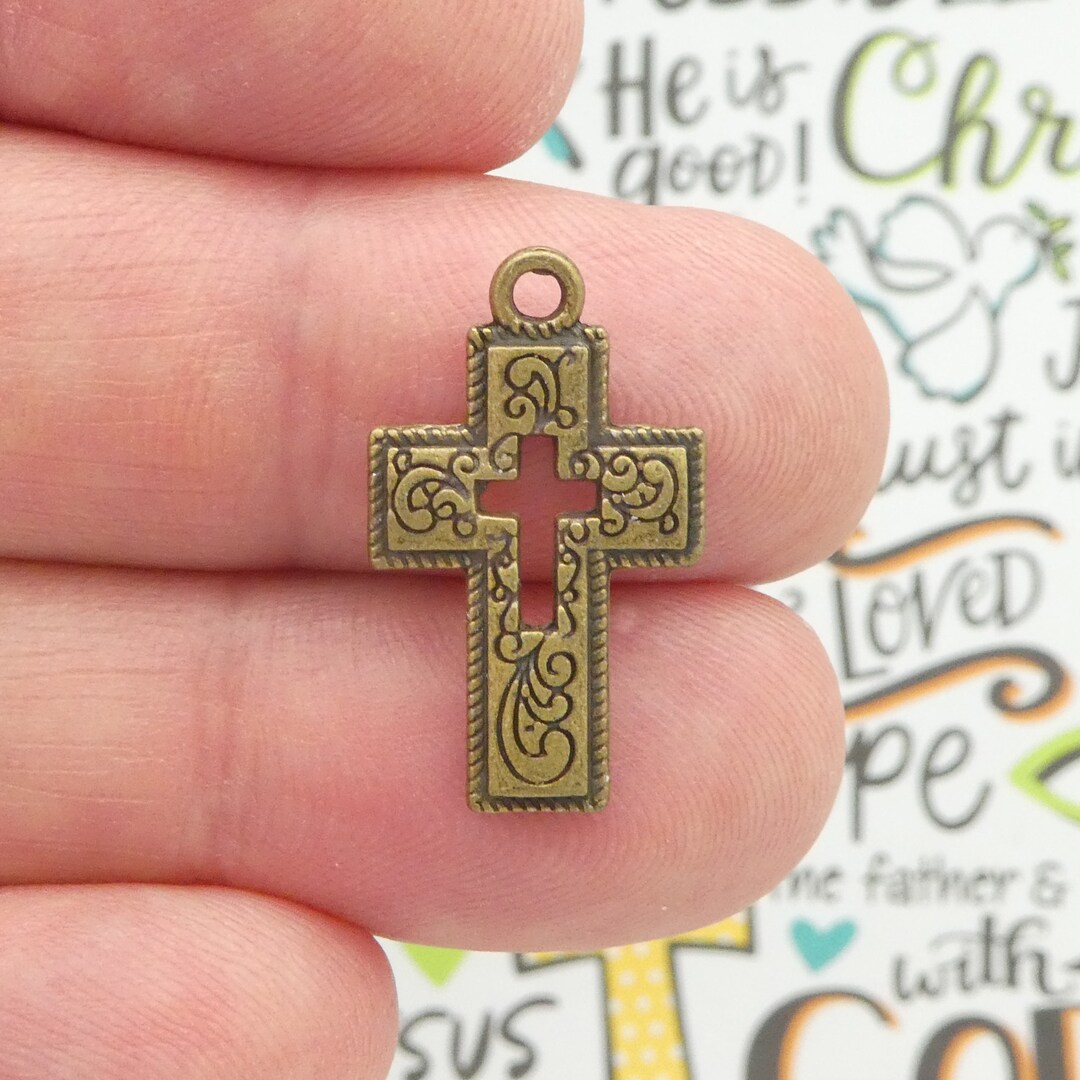12 Open Cross Charm Pendant Bronze by TIJC SP1371 - Etsy