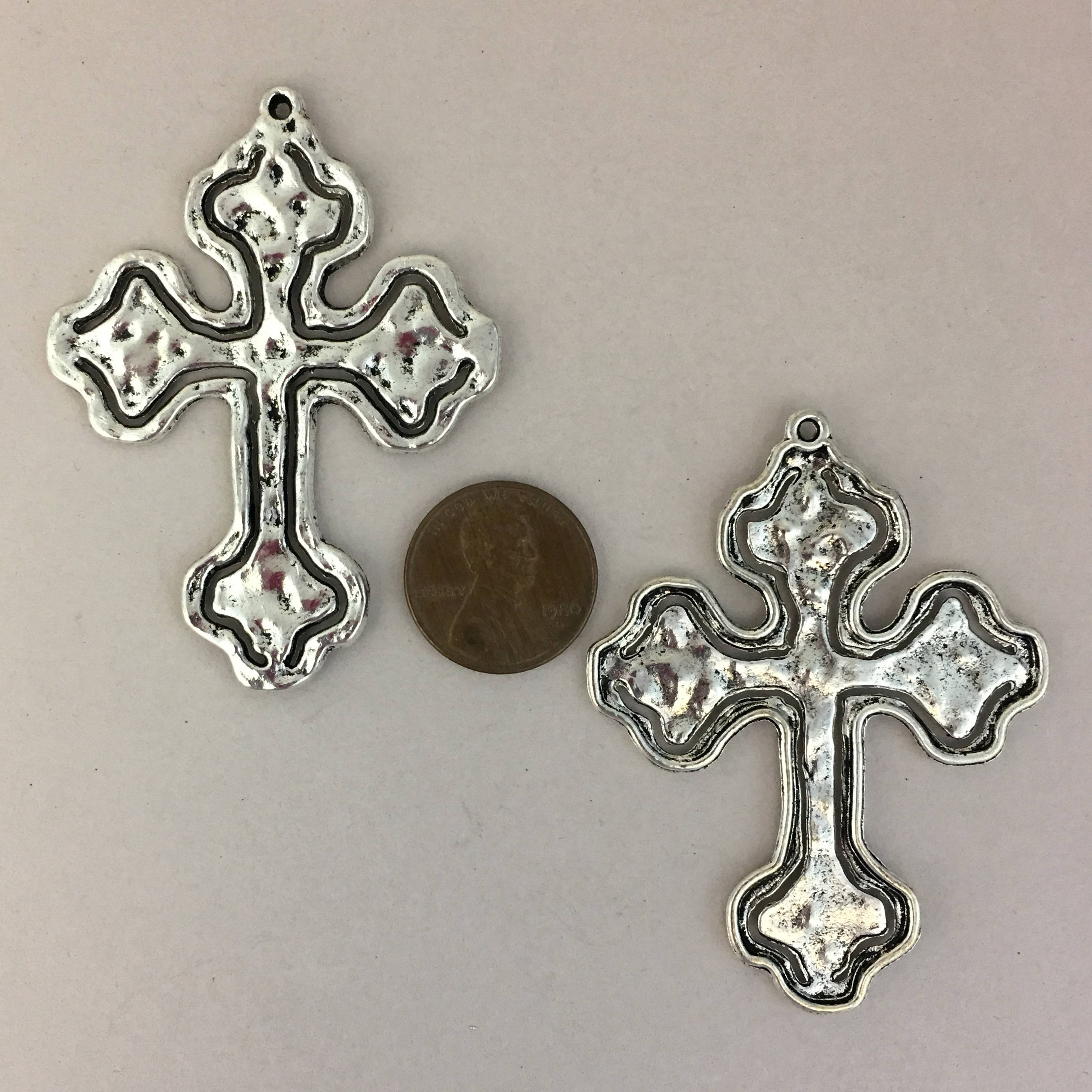 2 Hammered Cross Charm Pendant Silver by TIJC SP0658 | Etsy