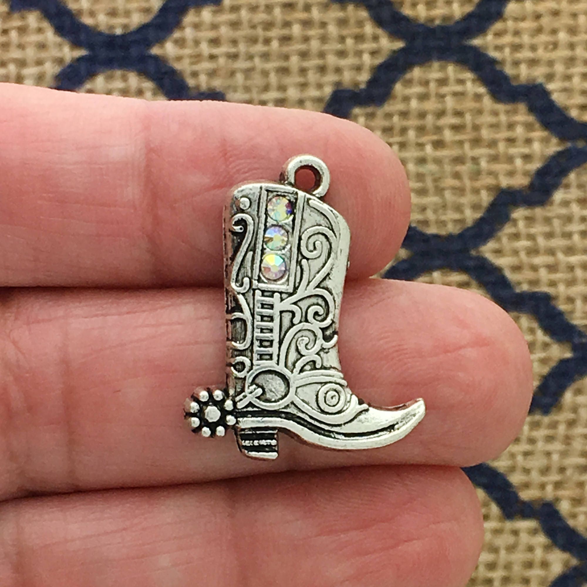5 Silver Cowboy Boot Charm with Crystal by TIJC SP0776 | Etsy