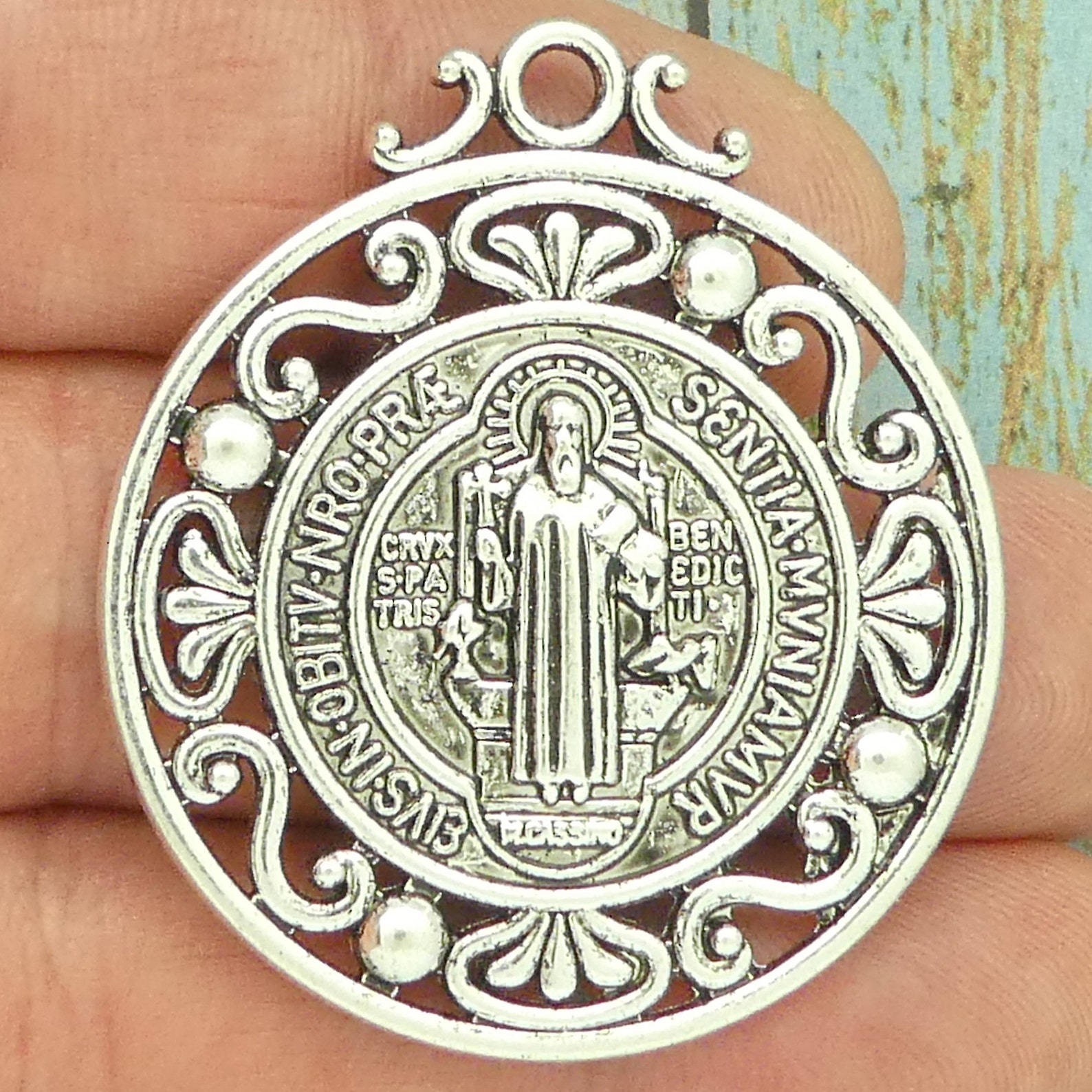 BULK 3 Silver St Benedict Charm Medal Ornate by TIJC SP1754B - Etsy