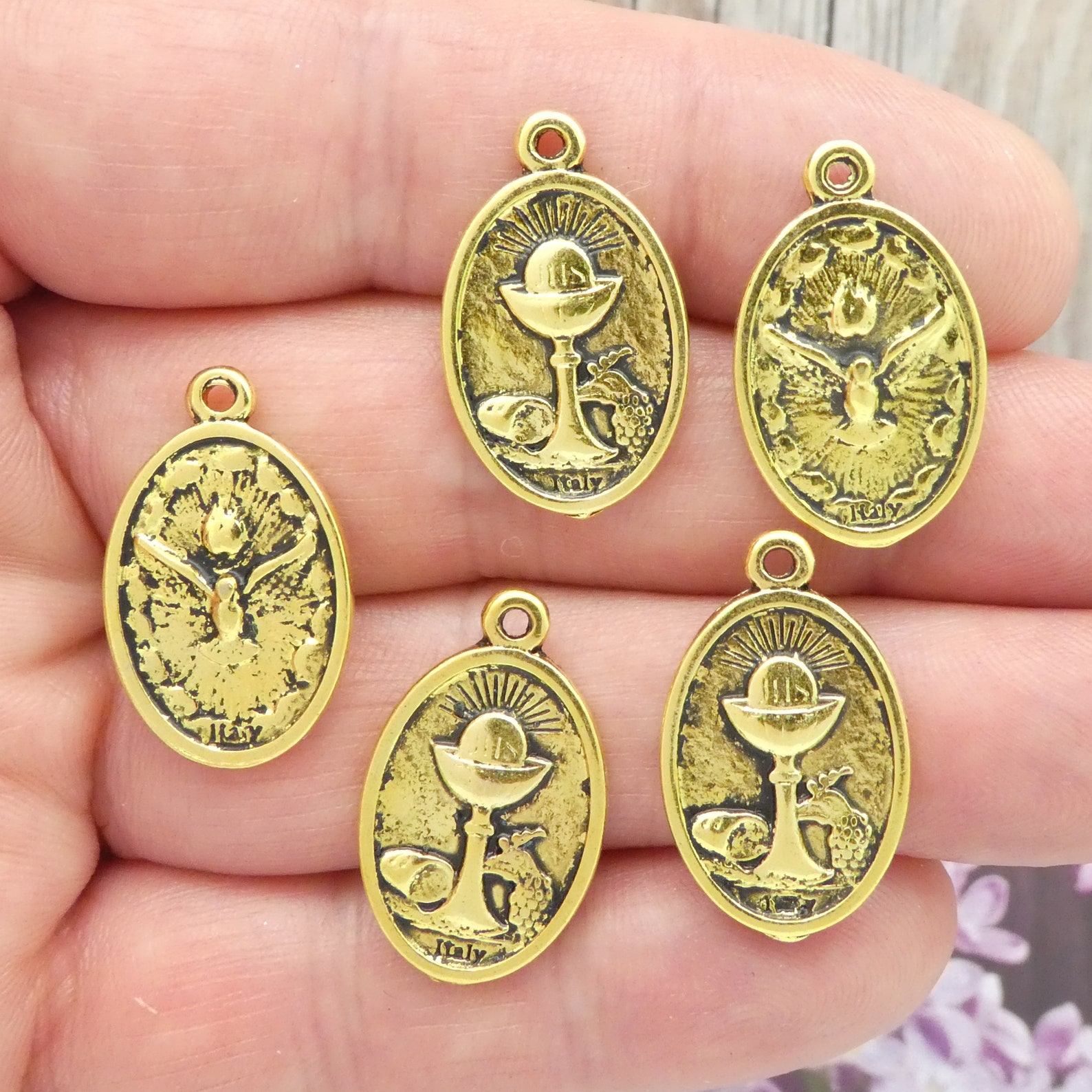 BULK 12 Gold First Holy Communion Charm Holy Spirit Pendant | Etsy