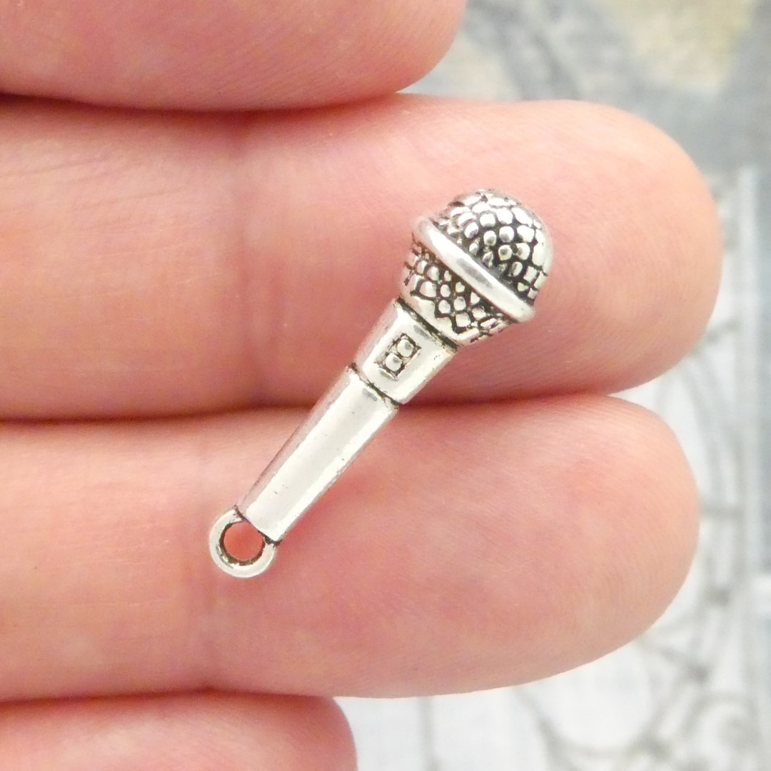 6 Microphone Charm Music Silver 25x7mm by TIJC SP0587 - Etsy UK