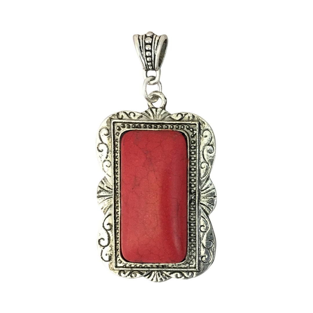 1 Silver Rectangle Red Stone Pendant 58x37mm by TIJC SP1440 - Etsy