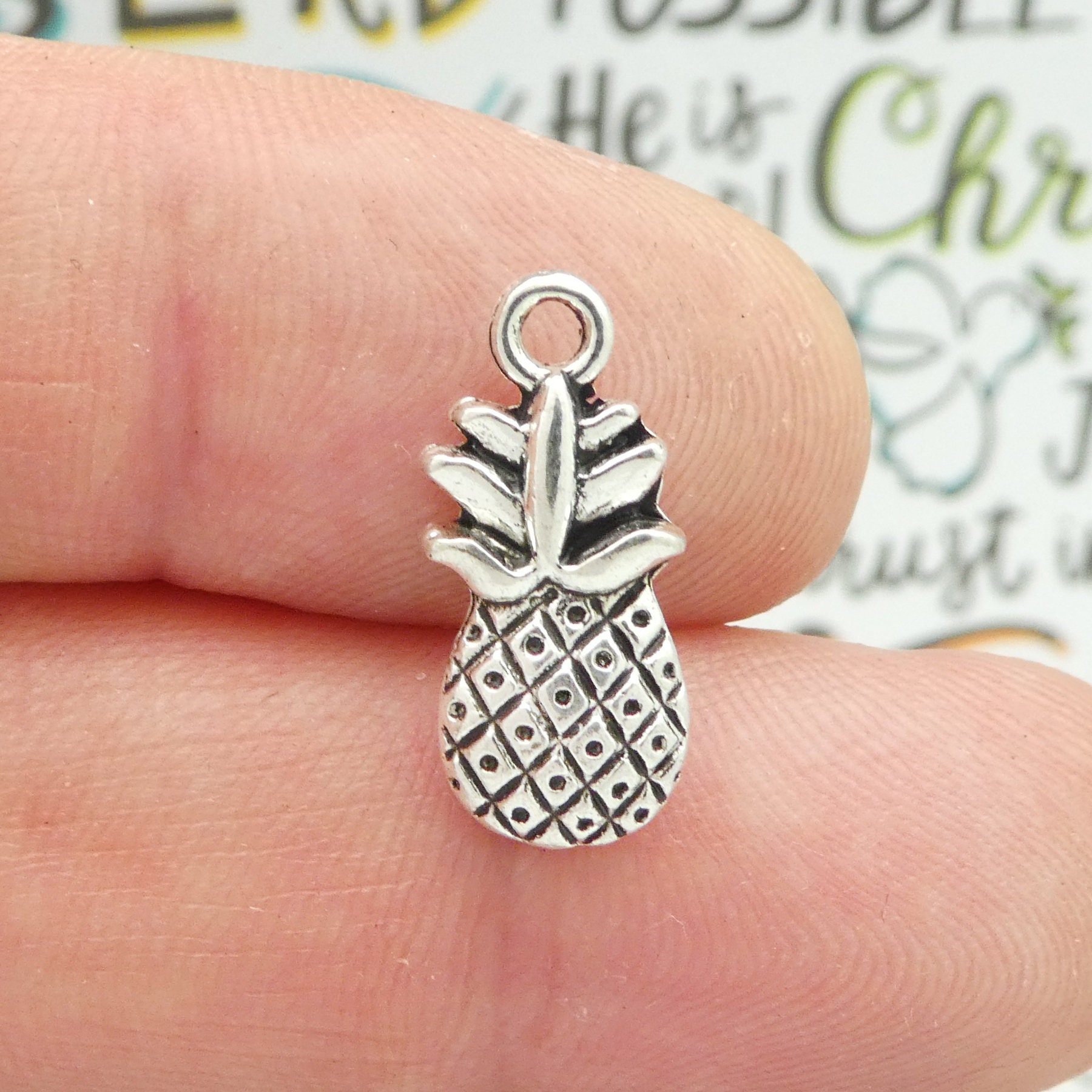 6 Pineapple Charm Silver Double Sided by TIJC SP1808 | Etsy