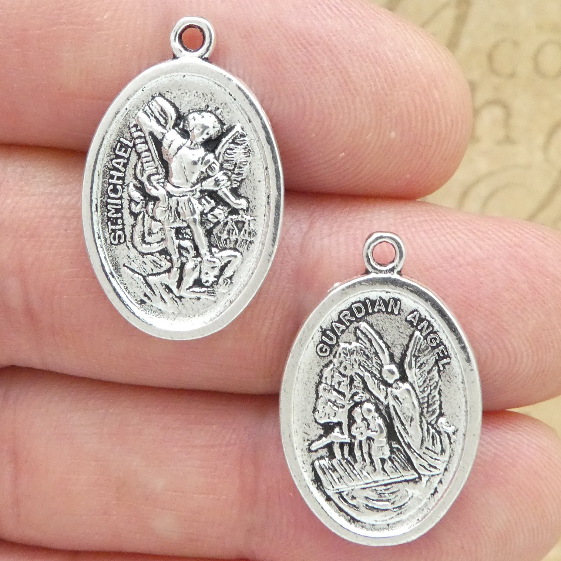 5 Silver St Michael Charm With Guardian Angel 26x16mm by TIJC - Etsy
