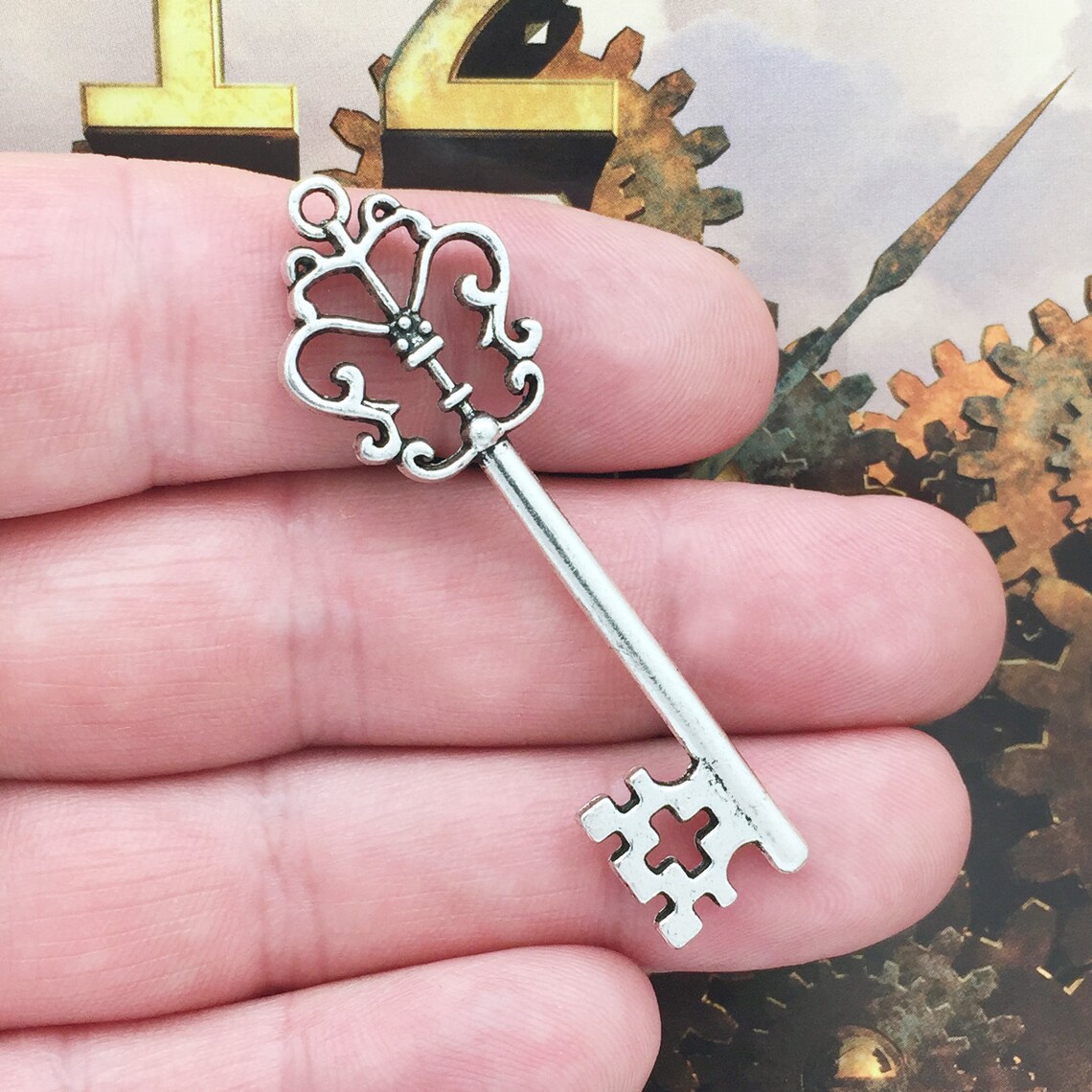 3 Silver Skeleton Key Charm Pendant by TIJC SP0110 | Etsy