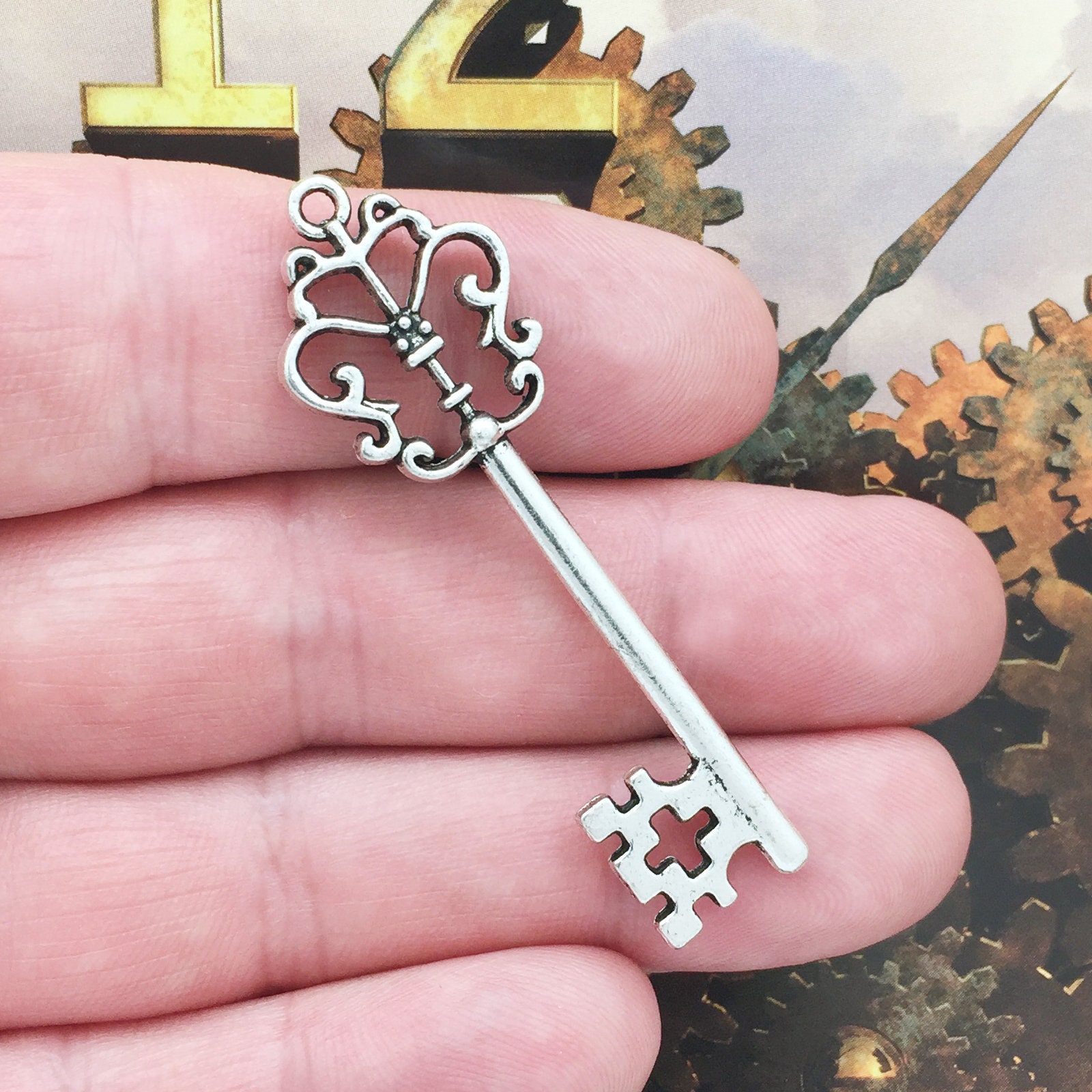 3 Silver Skeleton Key Charm Pendant by TIJC SP0110 | Etsy