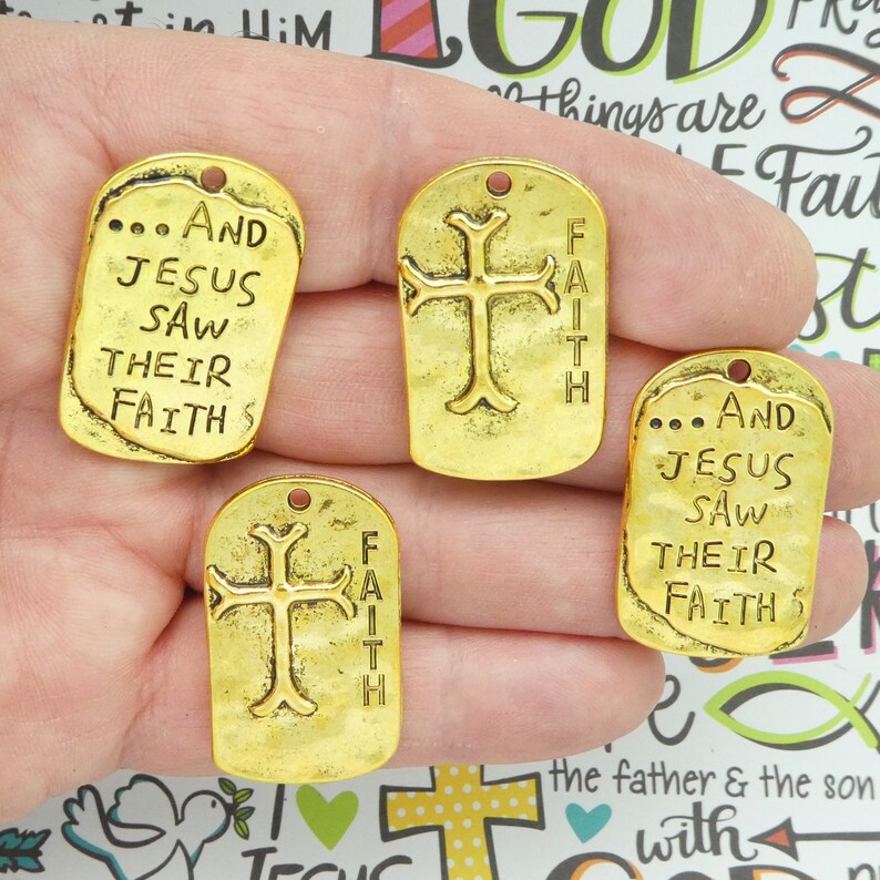 2 Faith Charm with Cross Dog Tag Gold by TIJC SP1834 | Etsy