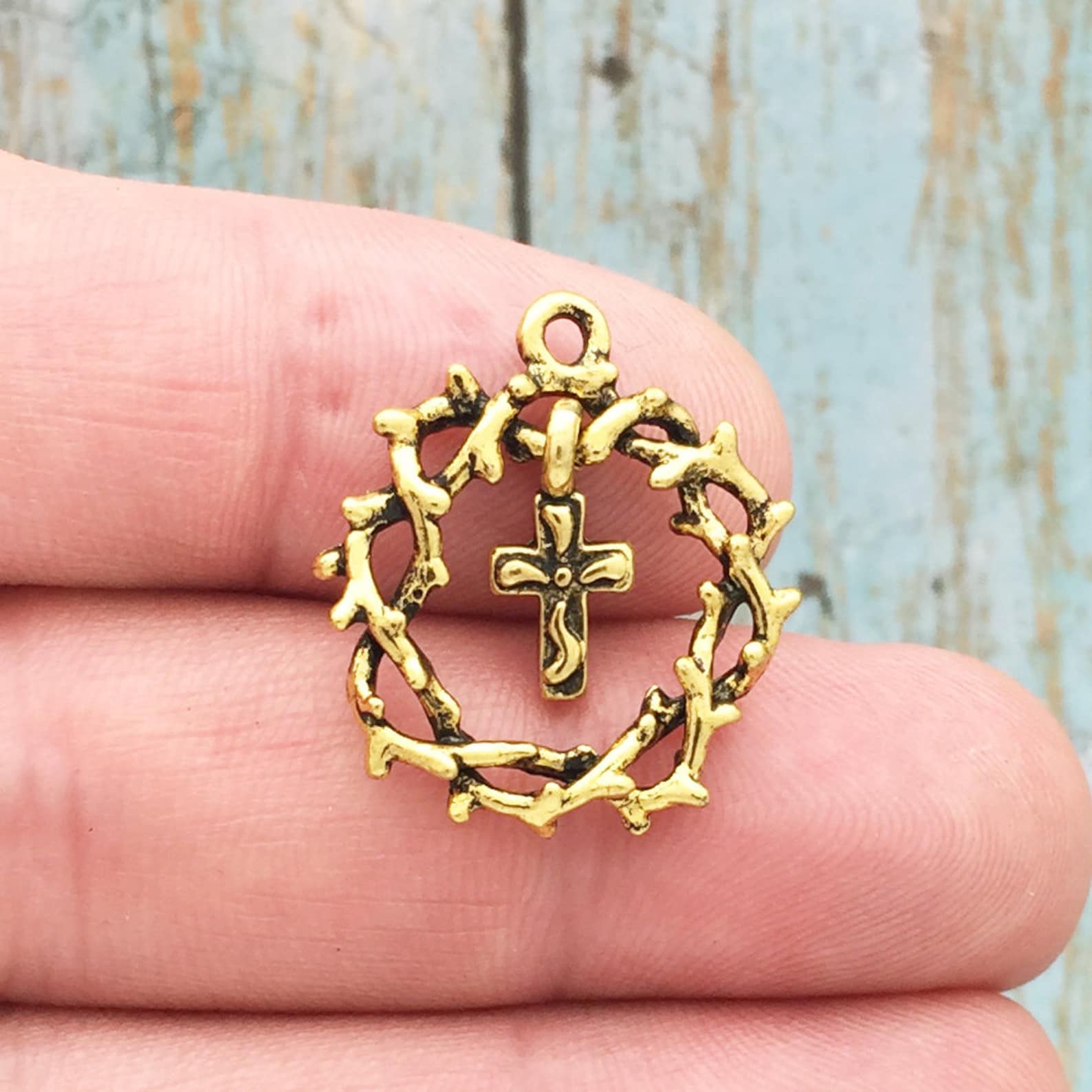 2 Crown of Thorns Charm Cross Gold by TIJC SP1659 - Etsy