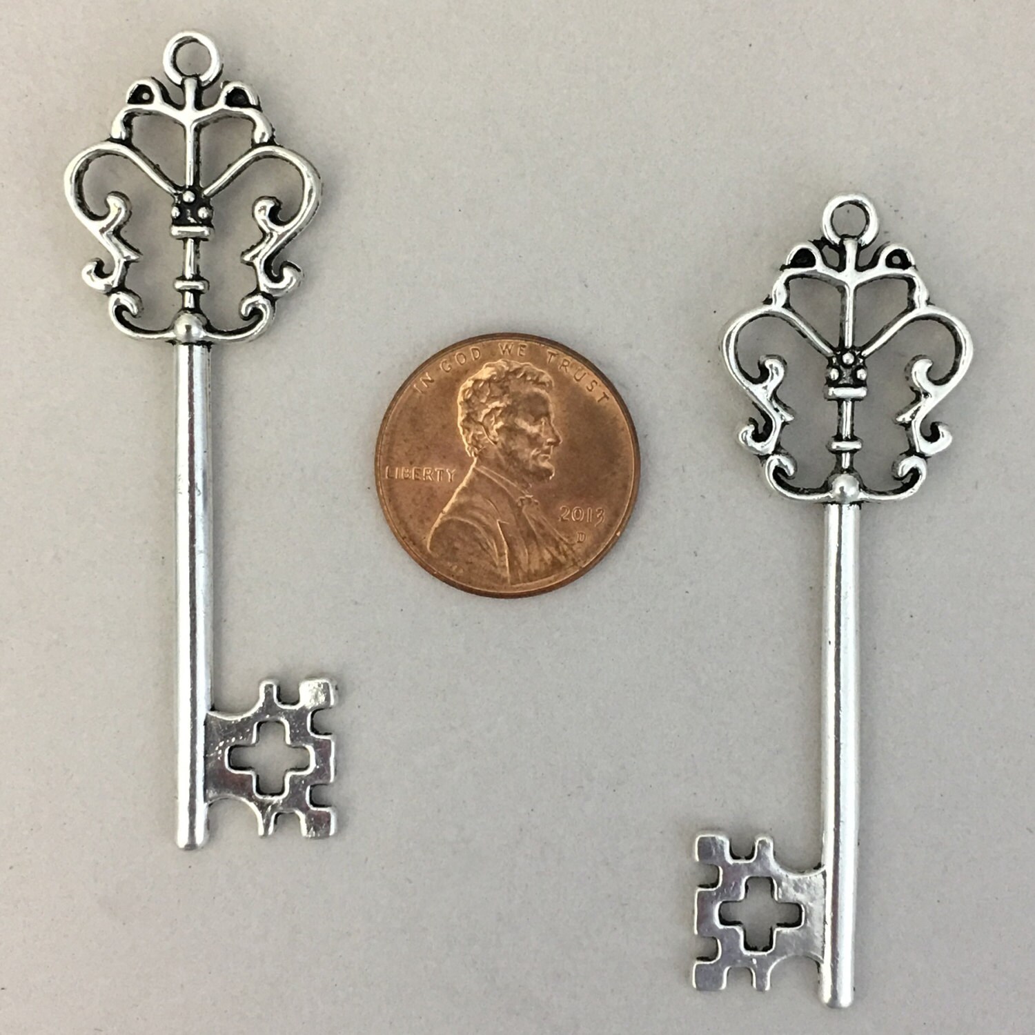 3 Silver Skeleton Key Charm Pendant by TIJC SP0110 - Etsy