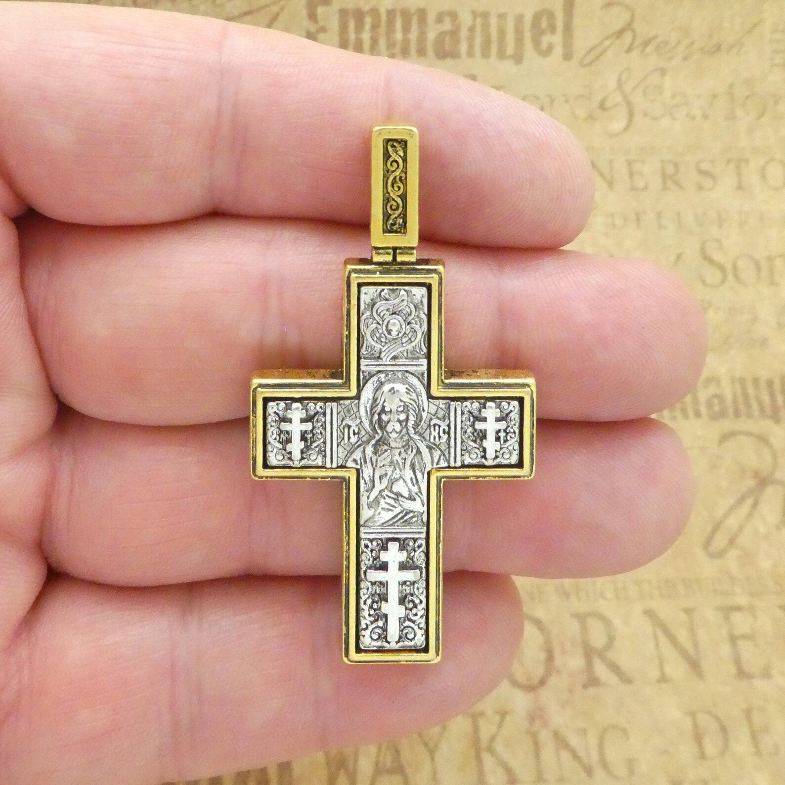 1 Gold Cross Charm Pendant With Silver Accent 56x32mm by TIJC - Etsy