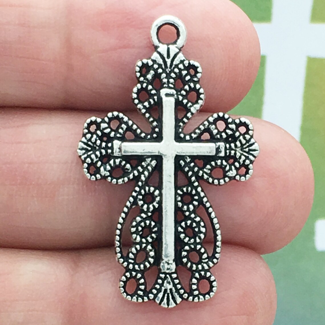 6 Silver Filigree Cross Charm Pendant by TIJC SP0949 - Etsy