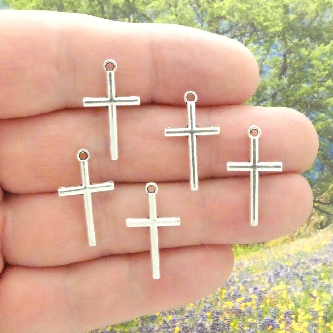 BULK 40 Simple Silver Cross Charm Pendant Small by TIJC SP0701B - Etsy