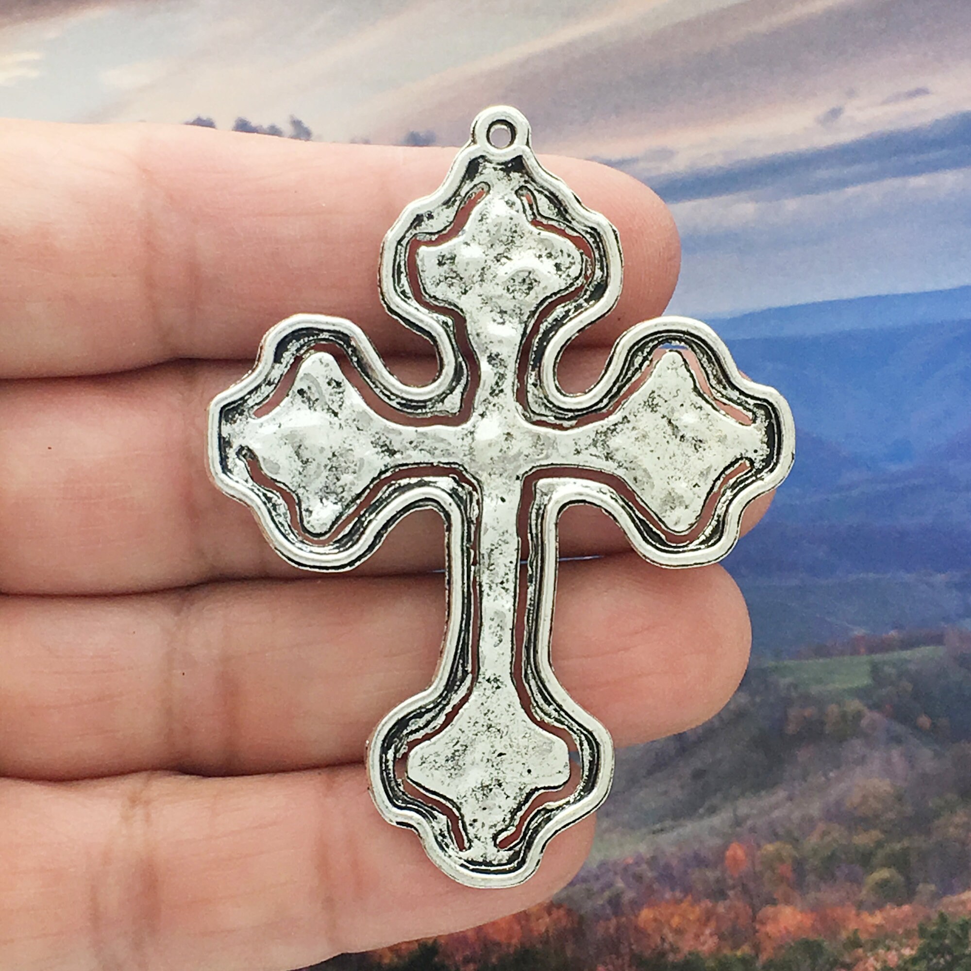 2 Hammered Cross Charm Pendant Silver by TIJC SP0658 - Etsy