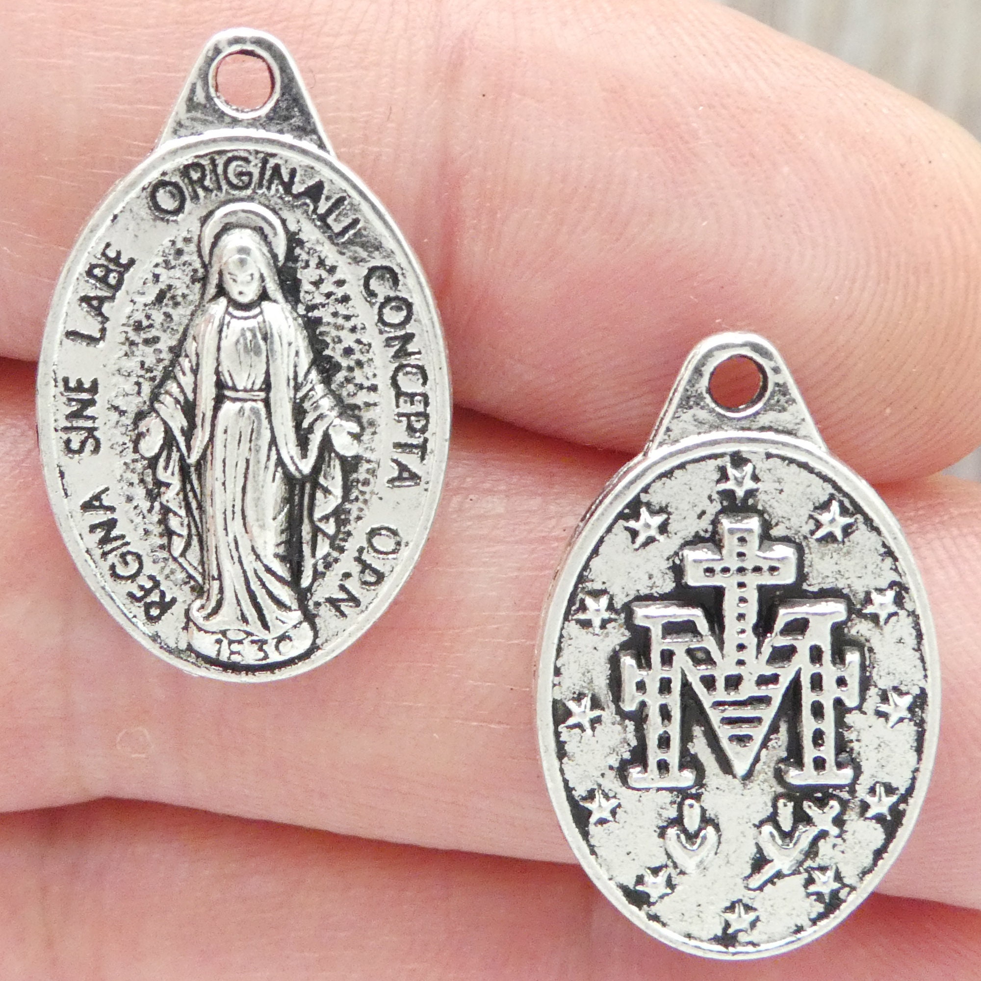 BULK 20 Mother Mary Necklace Silver Miraculous Medal 25x16mm by TIJC ...