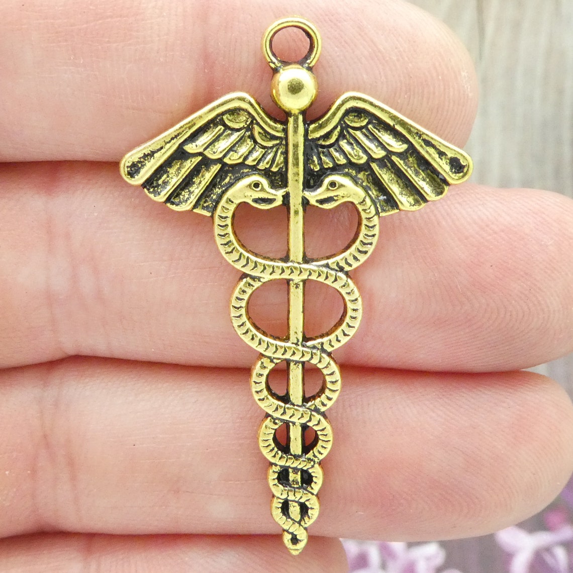 4 Gold Medical Caduceus Charm Pendant by TIJC SP1347 | Etsy